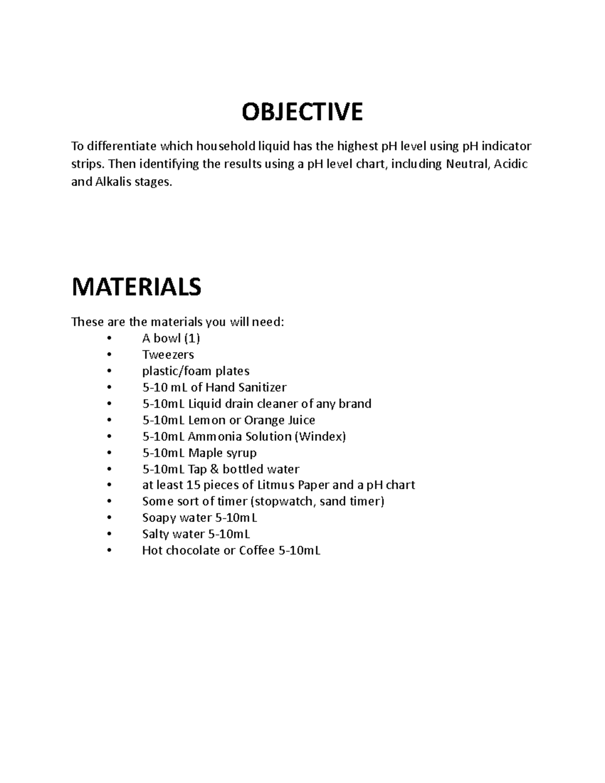 Science fair - Self conducted experiment to explore pH levels of ...