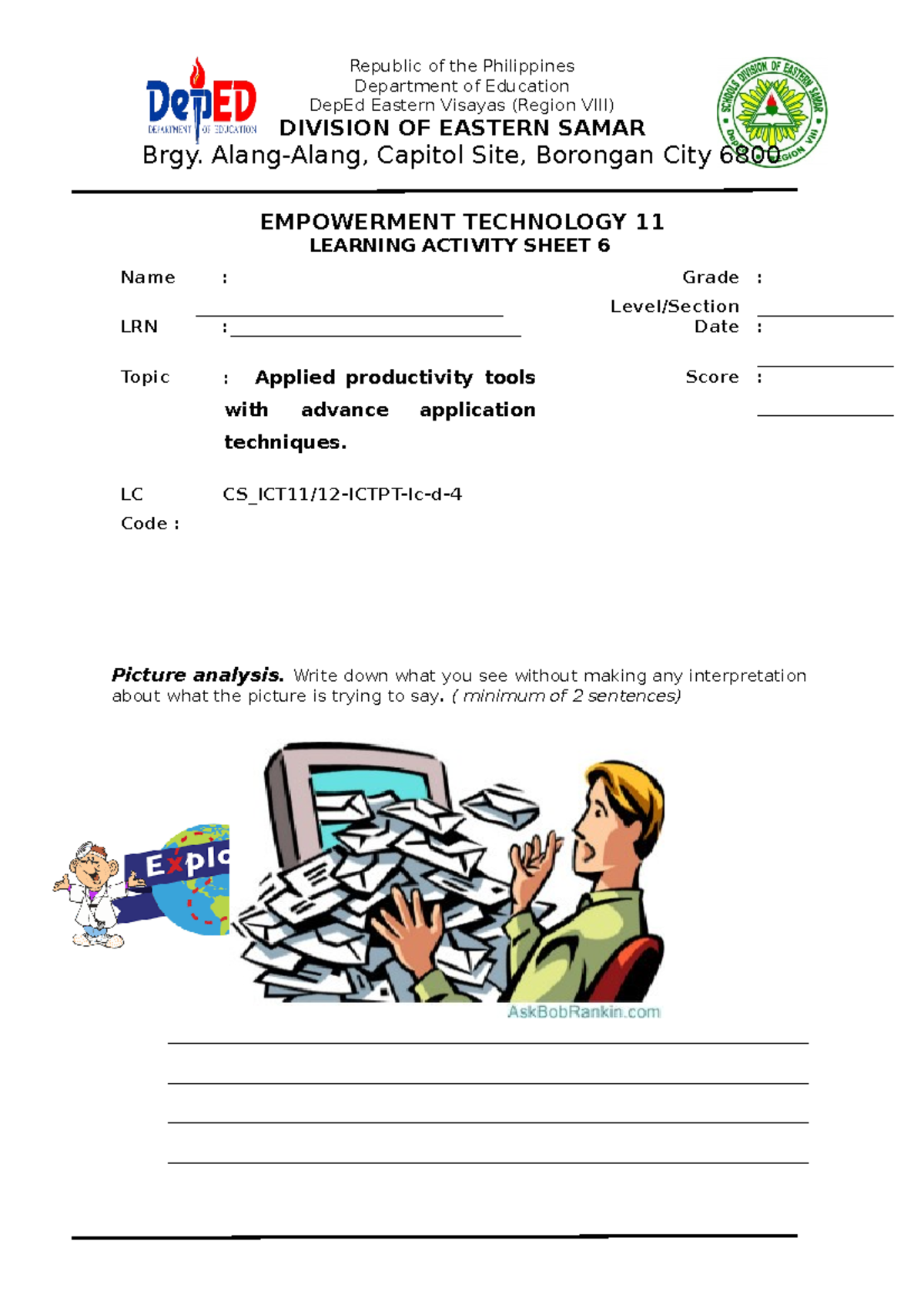 Learning Activity Sheet 6 - Republic of the Philippines Department of ...