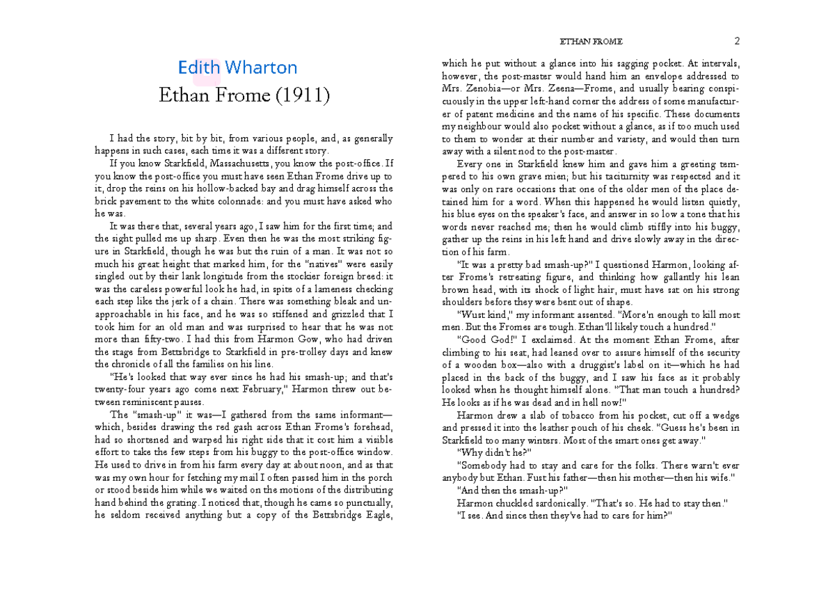 Ethan Frome - Book - Edith W ARTON . Ethan Frome (1911) I had the story ...