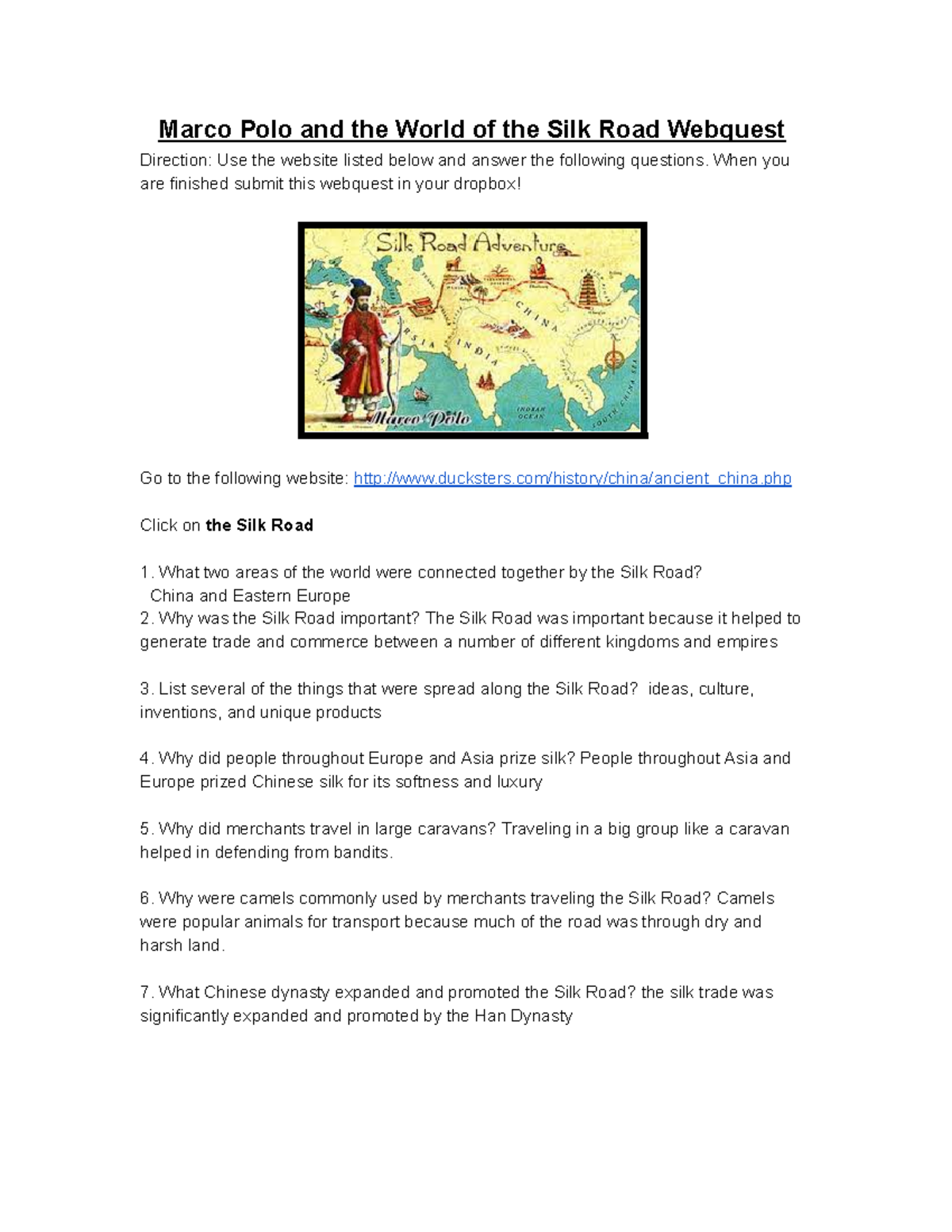 Copy of Marco Polo and the Silk Road Webquest Dropbox - Marco Polo and ...