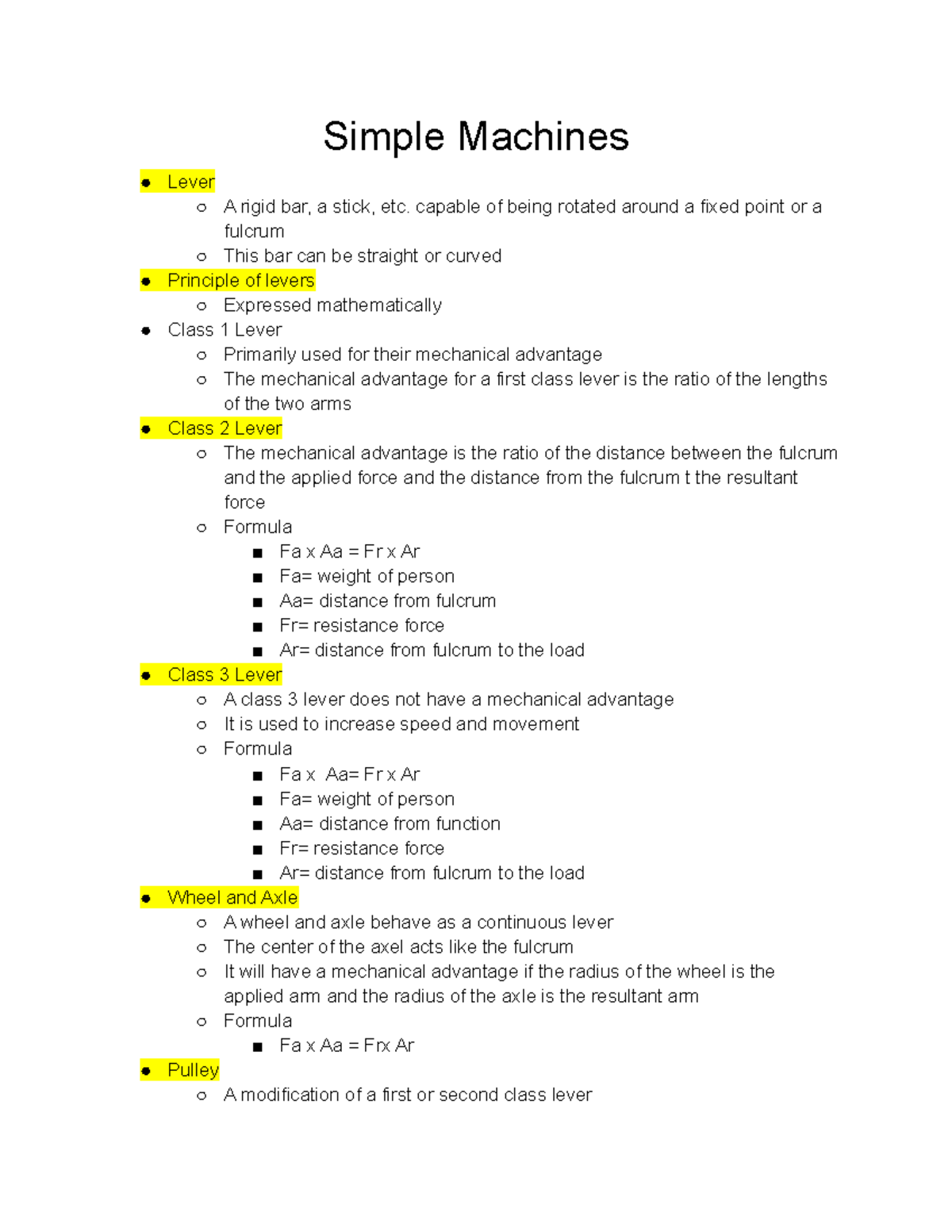 Simple Machines - Simple Machines Lever A rigid bar, a stick, etc ...