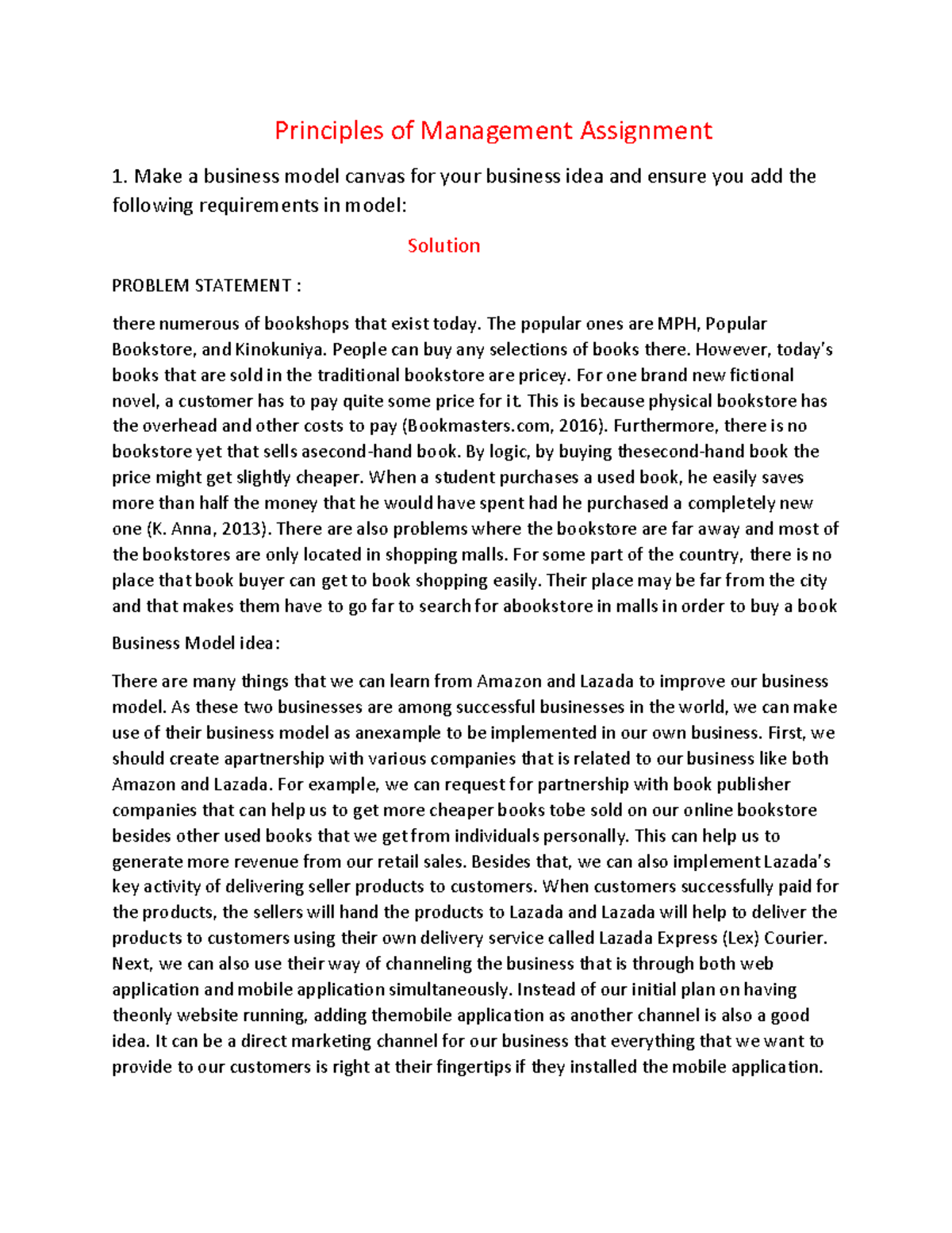 Document - management project - Principles of Management Assignment 1 ...