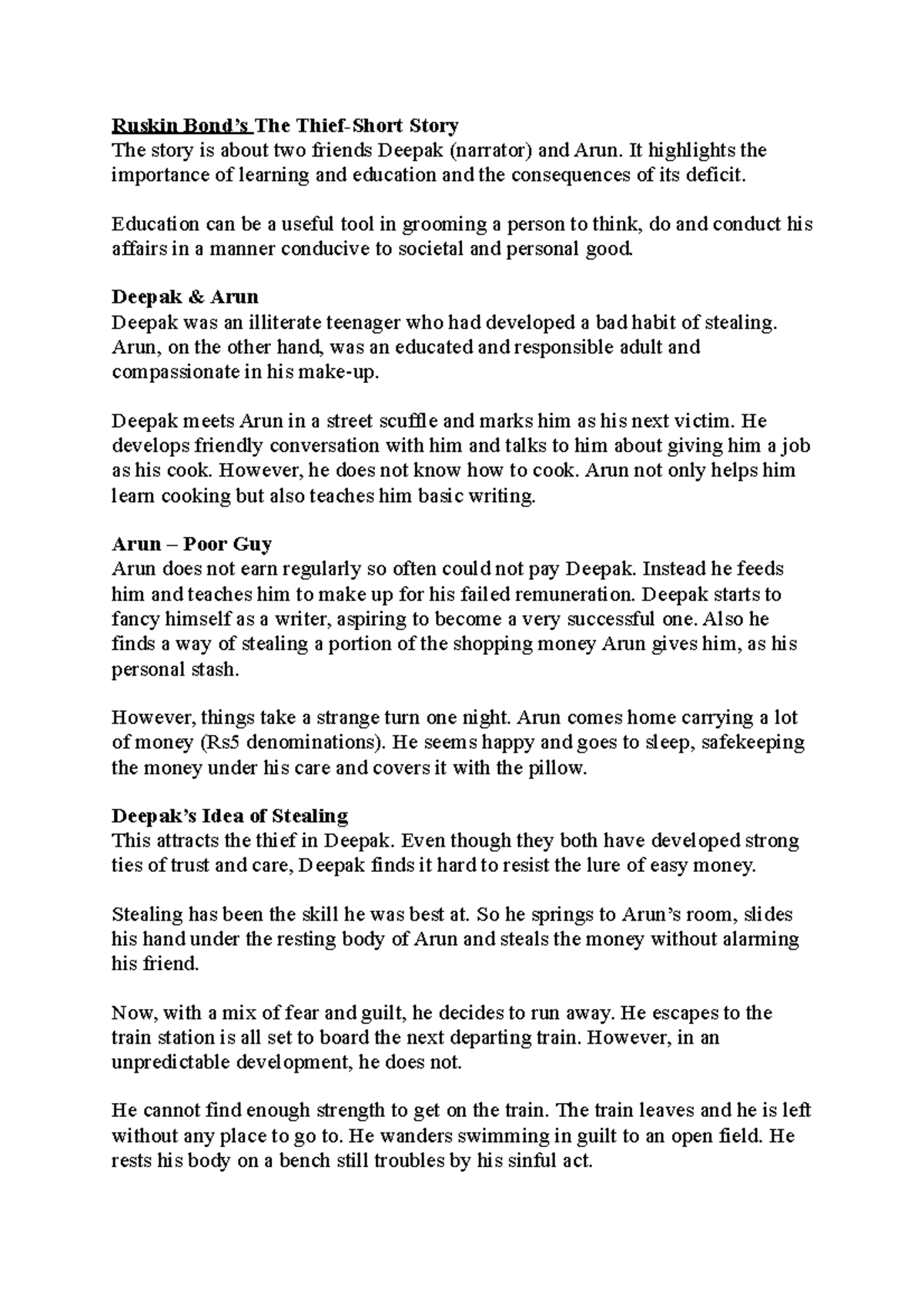 DEFL-Gen.Eng.The Thief-Summary-2 - Ruskin Bond’s The Thief-Short Story ...