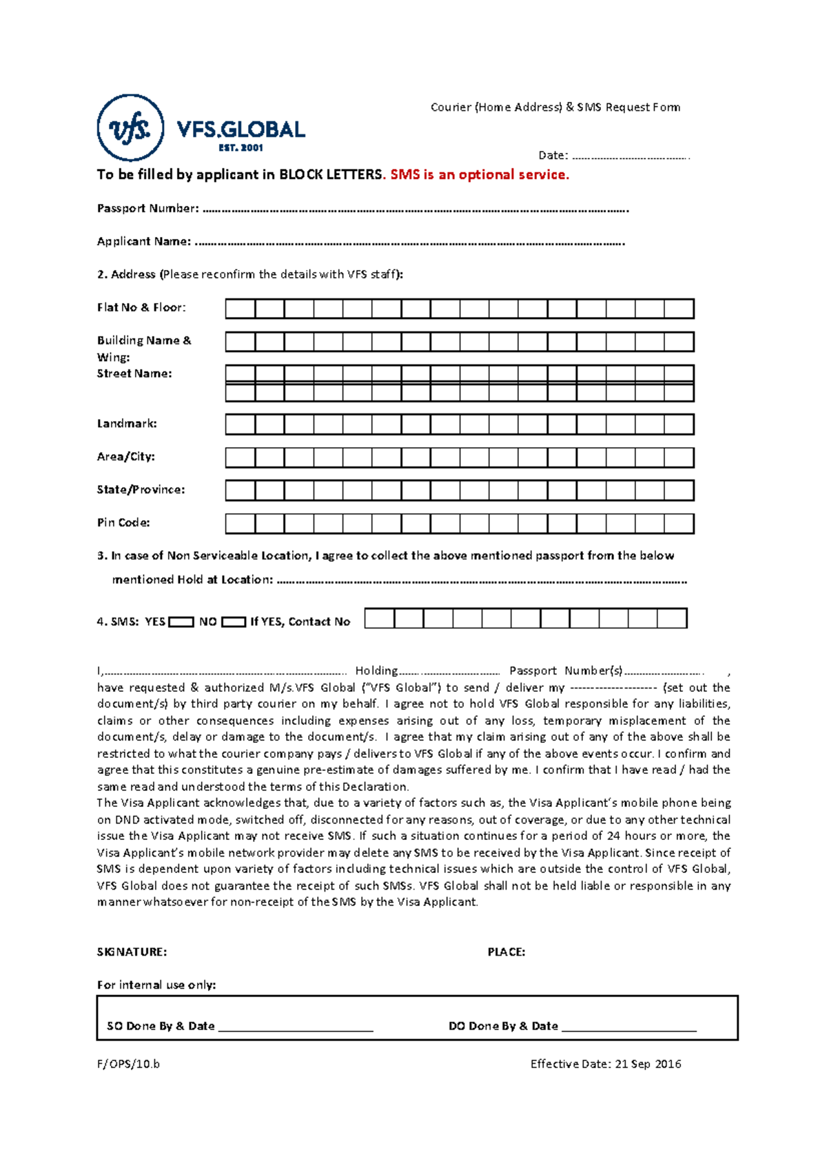 Courier SMS Request form - Courier (Home Address) & SMS Request Form F ...