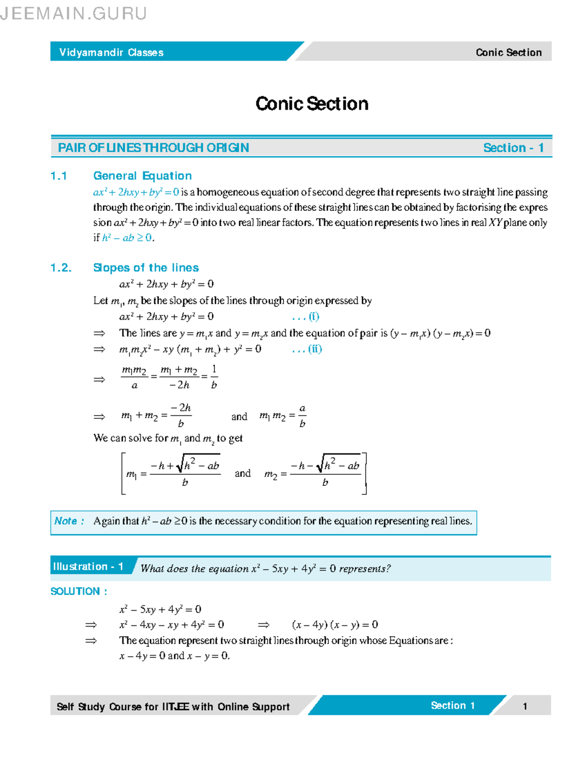 Conic Section-jeemain - V idyam andir Classes Conic Section Self Study ...