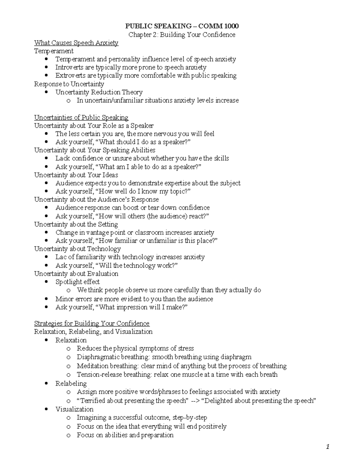 Chapter 2 - Lecture notes 2 - PUBLIC SPEAKING – COMM 1000 Chapter 2 ...