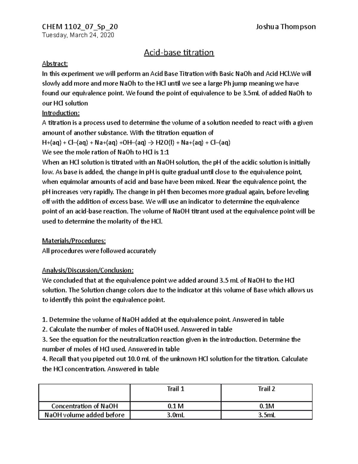 Acid - cc - CHEM 1102_07_Sp_20 Joshua Thompson Tuesday, March 24, 2020 ...