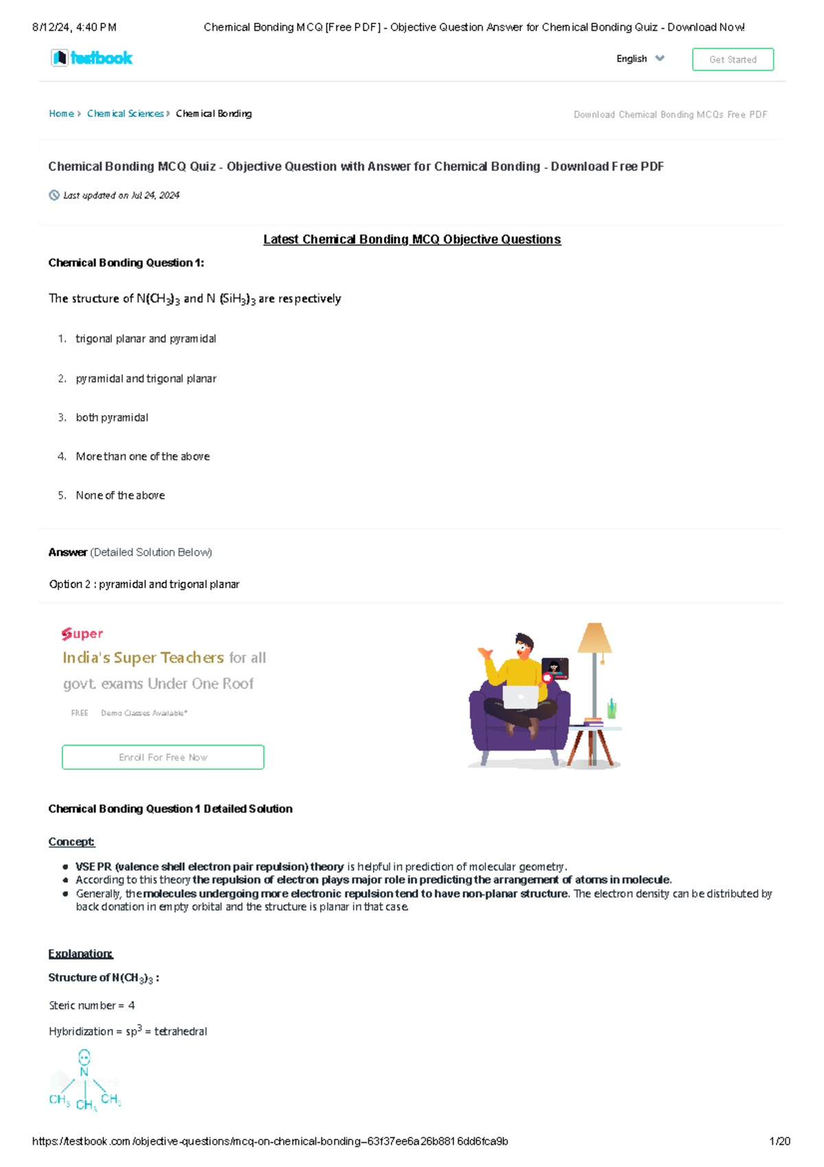 Chemical Bonding MCQ [Free PDF] - Objective Question Answer for ...