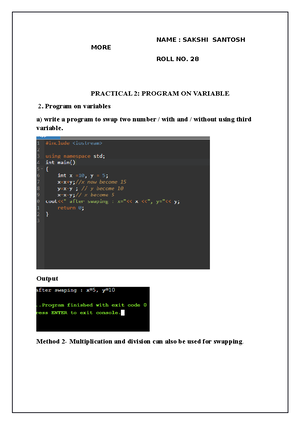 I.P Practical 3 - Imperative Programming - NAME: SAKSHI S. MORE. ROLL ...