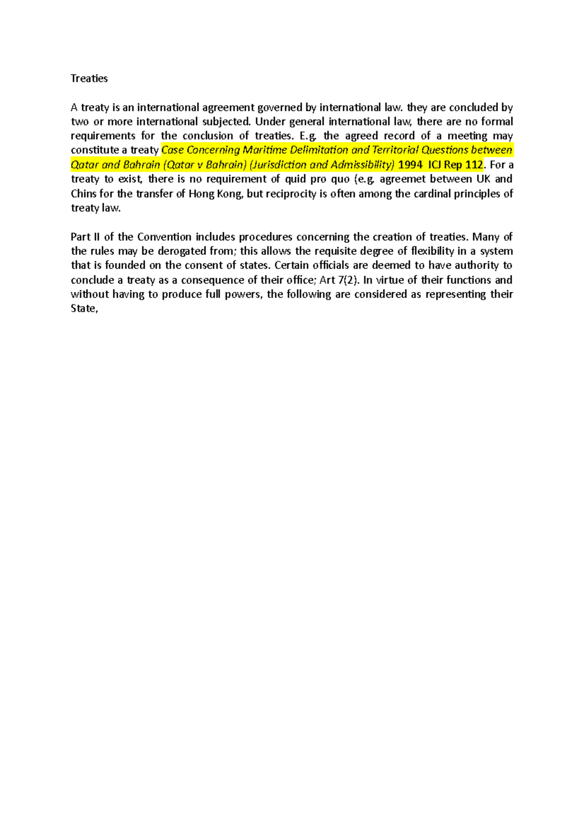 Treaties - notes - Treaties A treaty is an international agreement ...