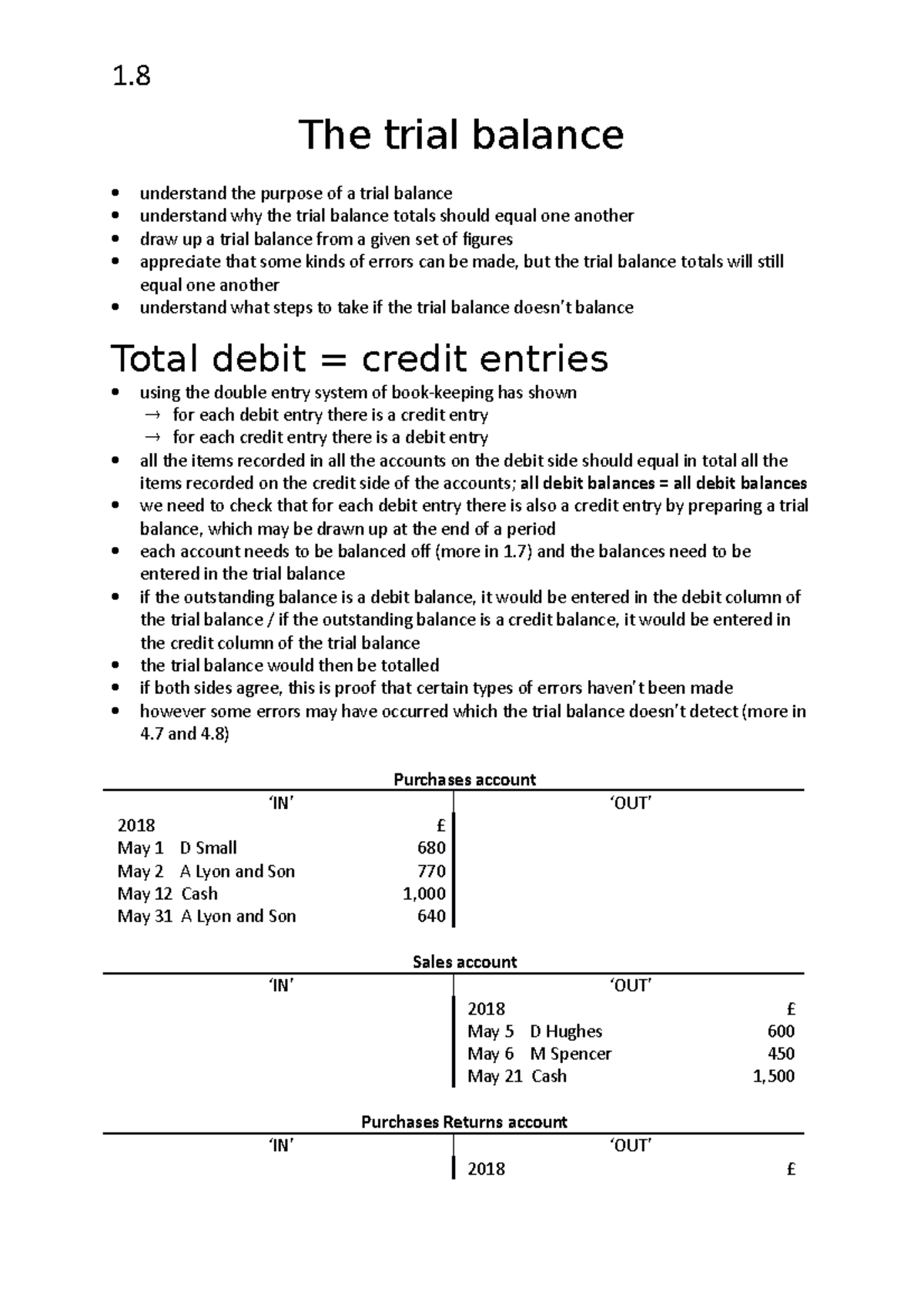 1 8 The Trial Balance Lecture Notes 8 1 The Trial Balance