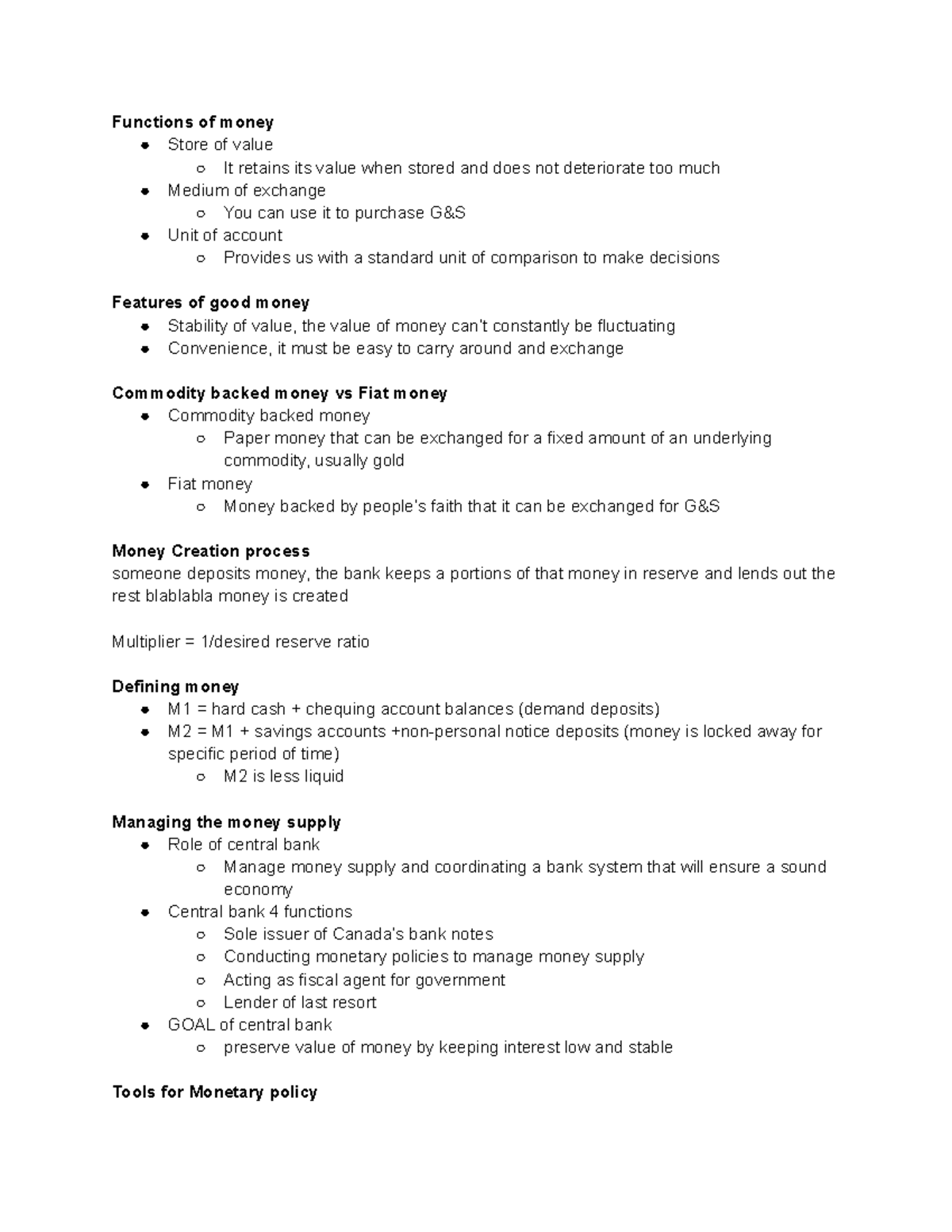 Chapter 14 - lecture notes david grey - Functions of money Store of ...