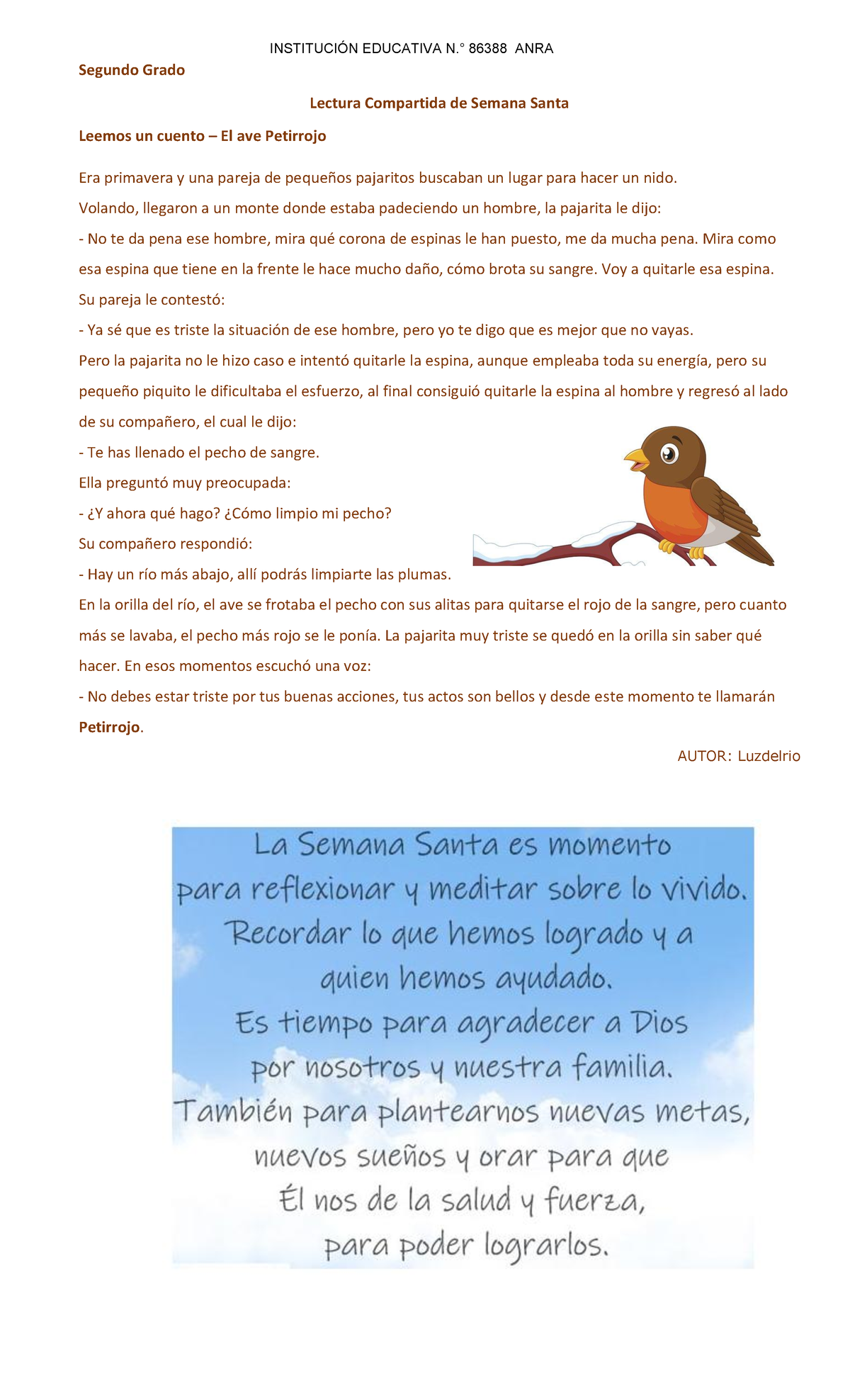 Cuento Semana Santa - Segundo Grado Lectura Compartida de Semana Santa ...