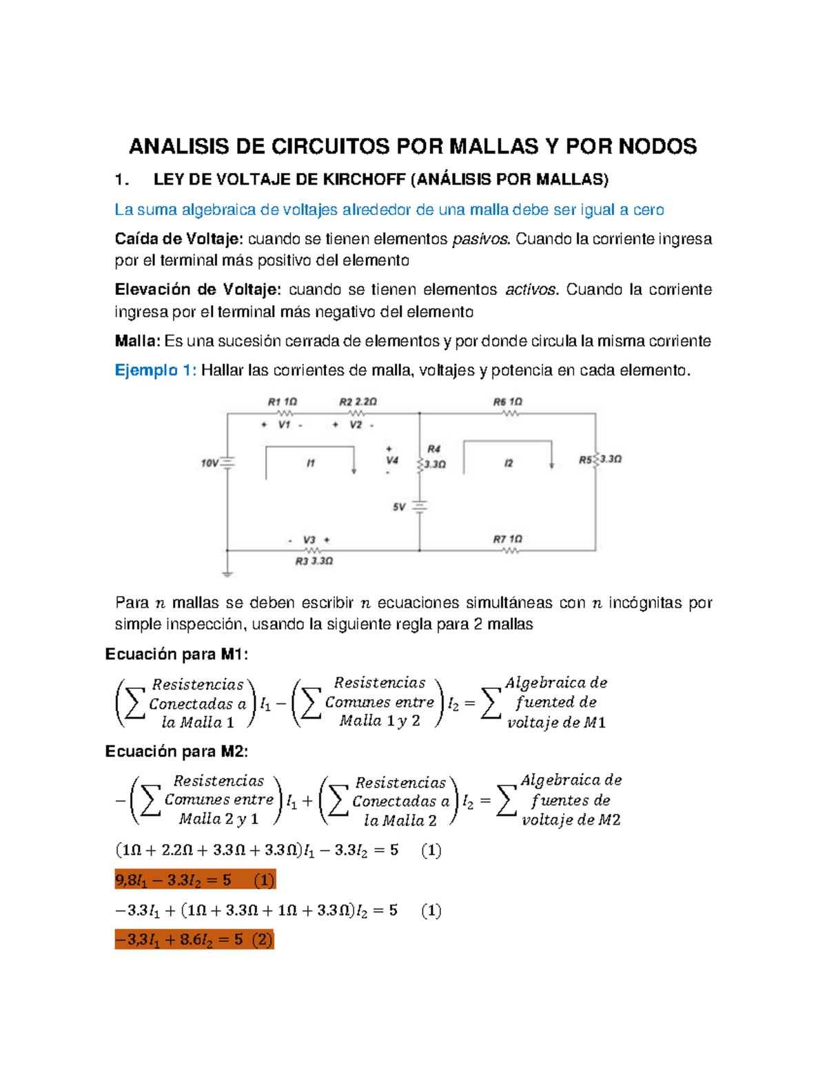 3. Ley de Voltaje Kirchoff - ANALISIS DE CIRCUITOS POR MALLAS Y POR NODOS 1. LEY DE VOLTAJE DE ...