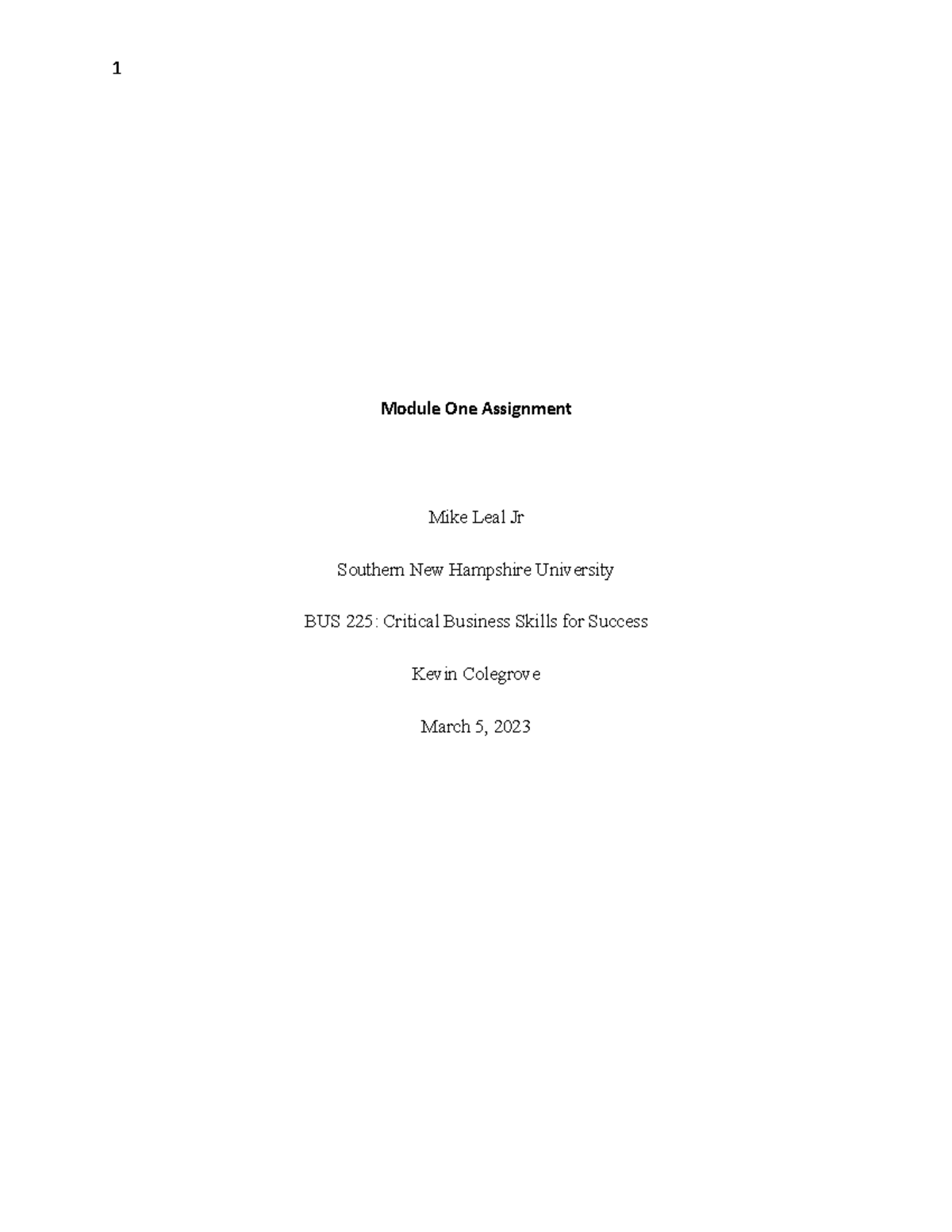 BUS225 Module One Assignment - Module One Assignment Mike Leal Jr ...