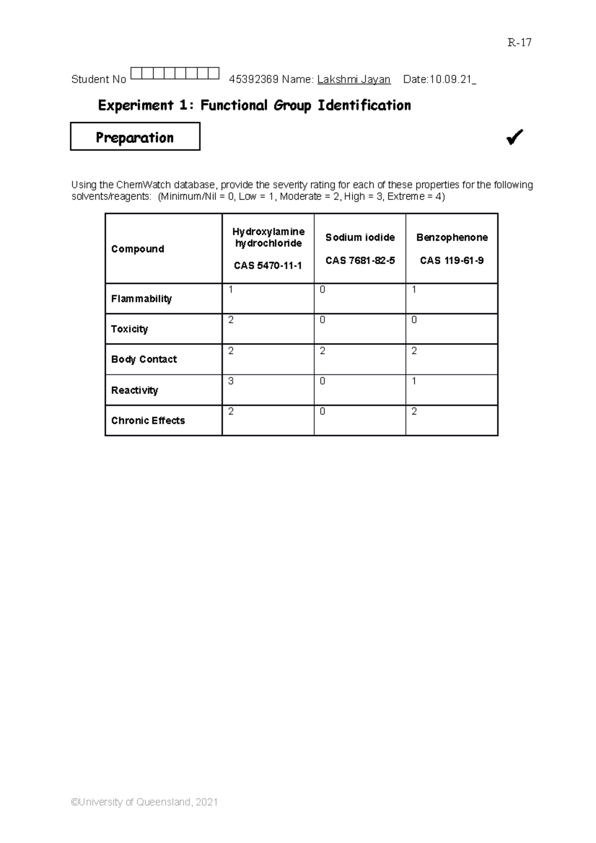 CHEM1221 Functional Group ID Results sheets - CHEM1221 - UQ - Studocu