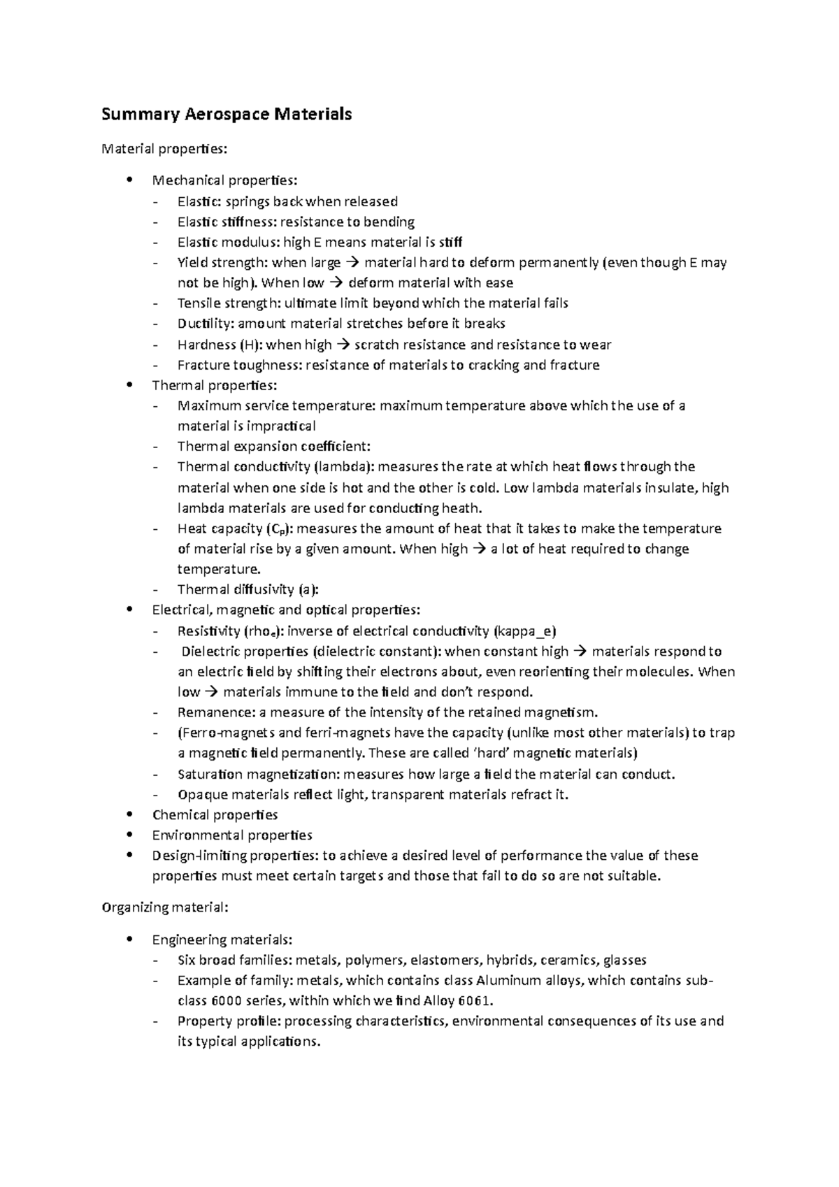 Summary Aerospace Materials Q2 - Summary Aerospace Materials Material ...