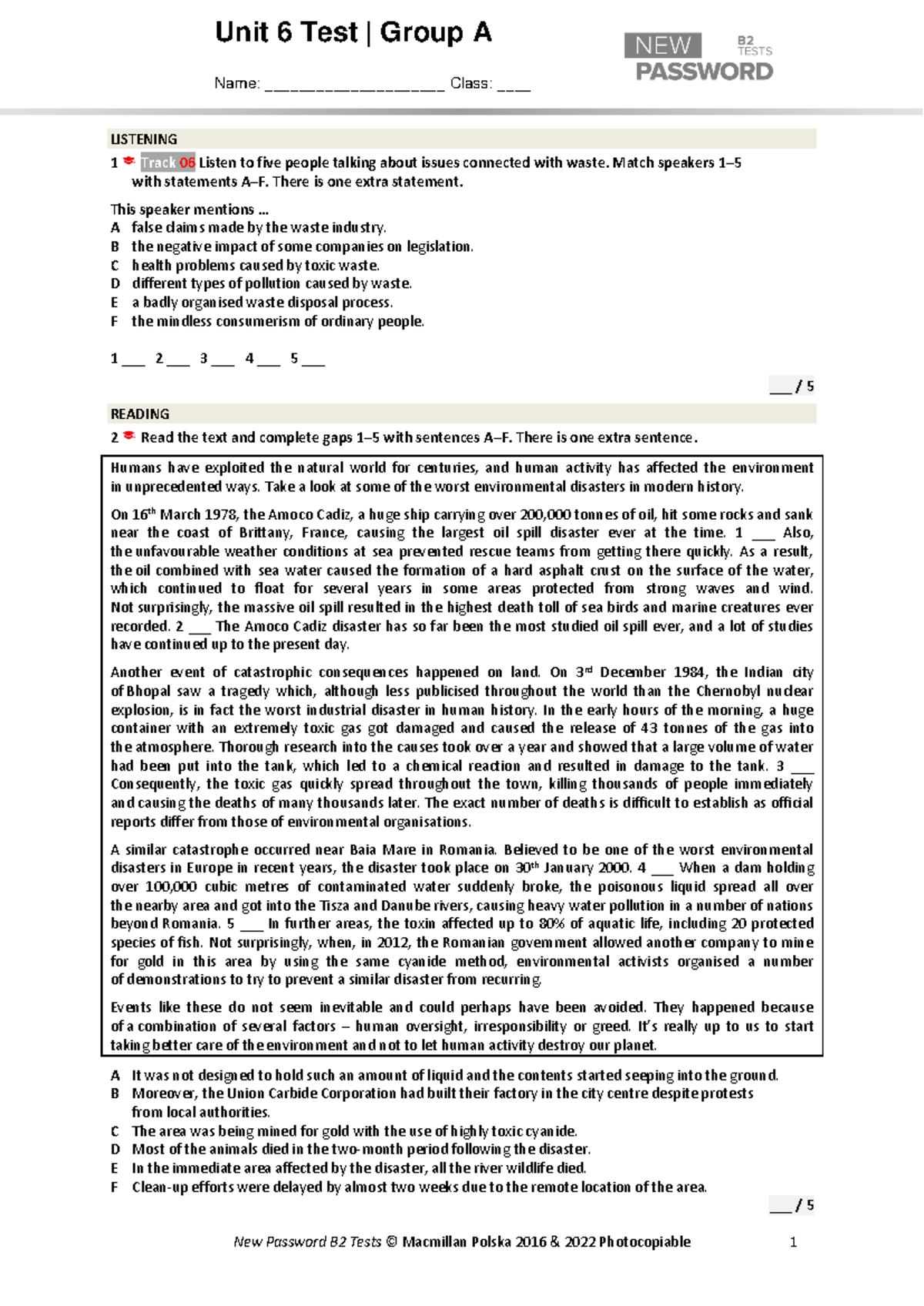 New Password B2 UT 6A - Unit 6 Test | Group A Name ...