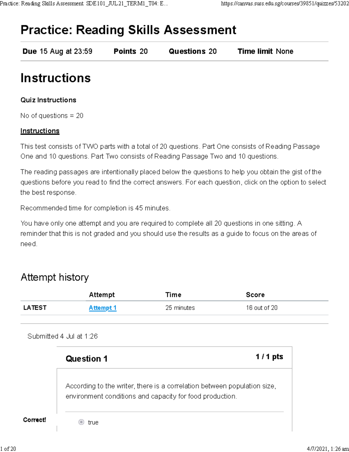 English quiz 2 - Practice: Reading Skills Assessment - Practice ...