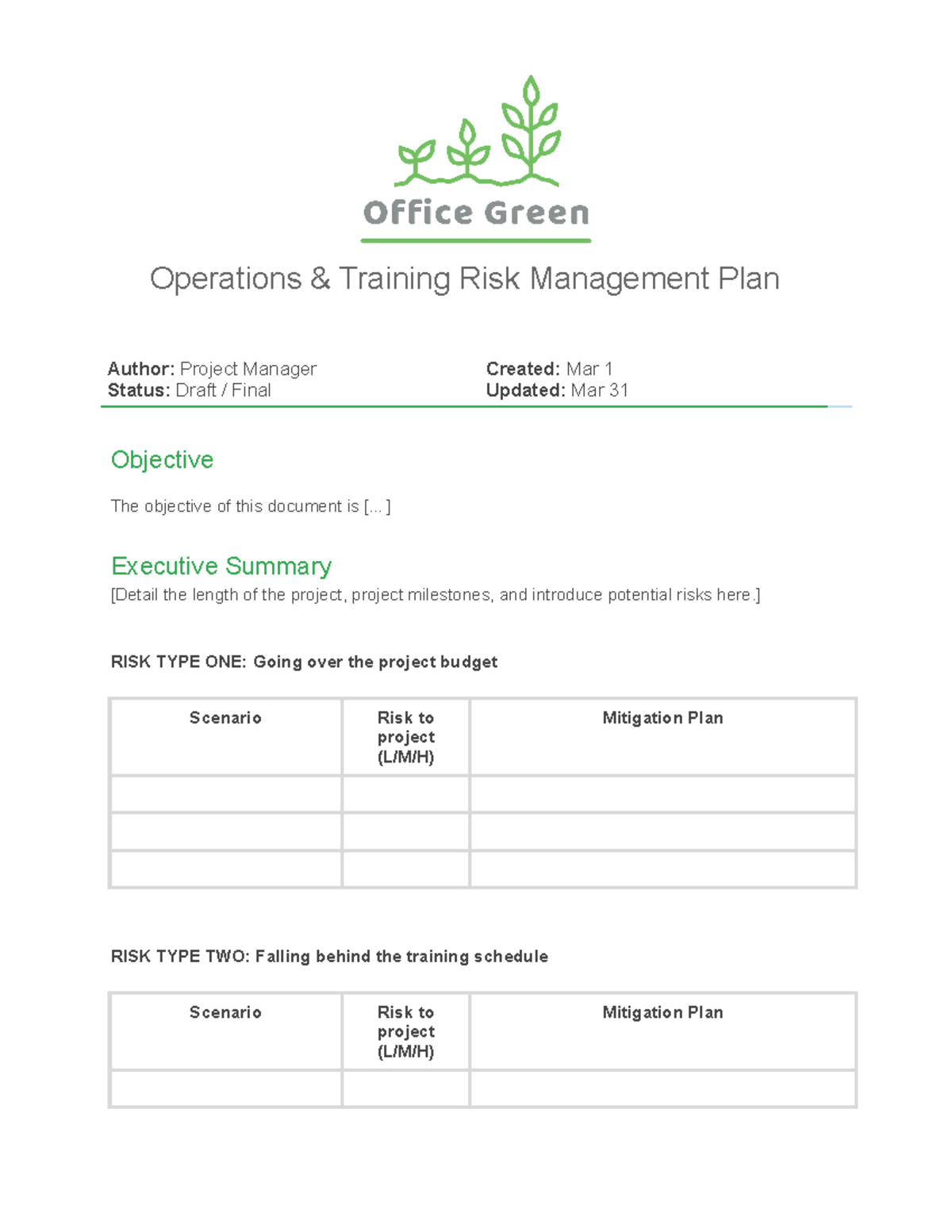 Activity-Template -Risk-management-plan - Operations & Training Risk ...