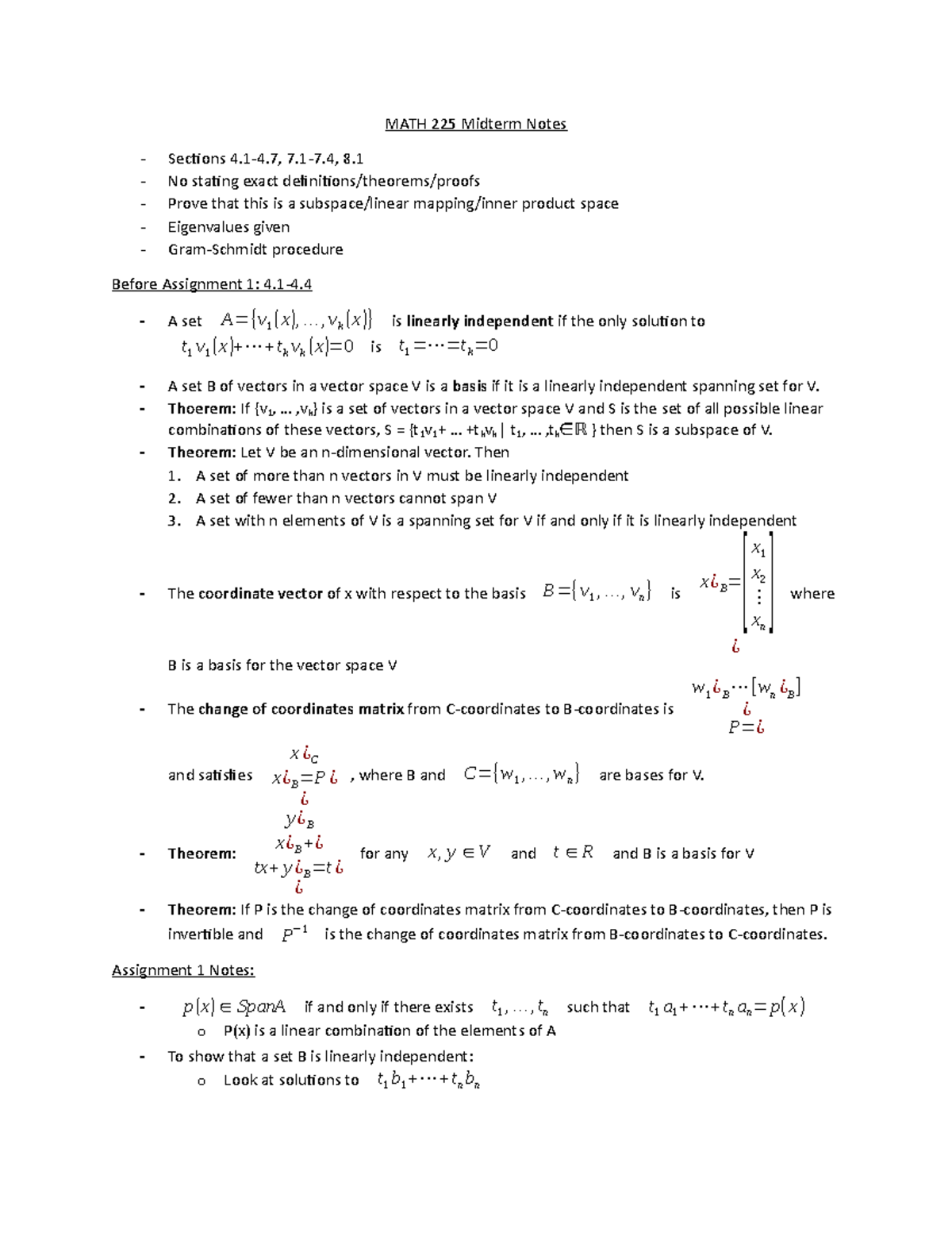 MATH 225 Midterm Notes - MATH 225 Midterm Notes Sections 8 No stating ...