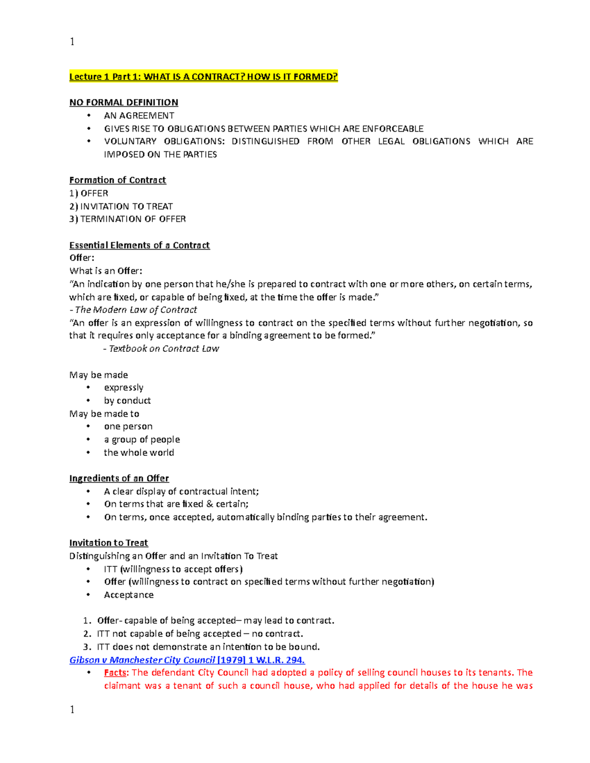 English contract - Lectures - Lecture 1 Part 1: WHAT IS A CONTRACT? HOW ...