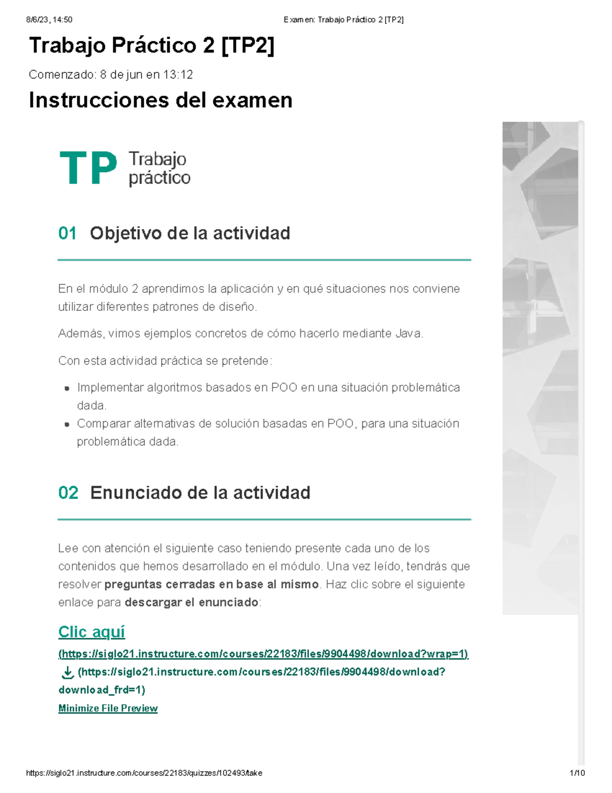 TP2 Paradigmas - Trabajo Práctico 2 [TP2] Comenzado: 8 de jun en 13: Instrucciones del examen 01 ...