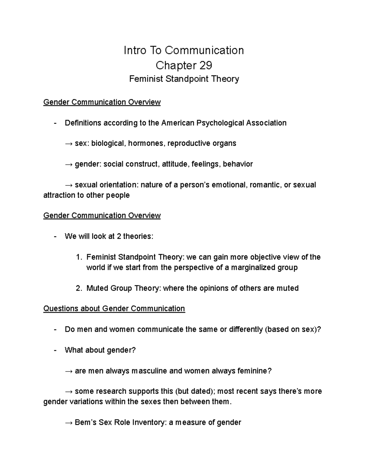 Intro to Communication Chapter 29 - Intro To Communication Chapter 29 Feminist Standpoint Theory ...