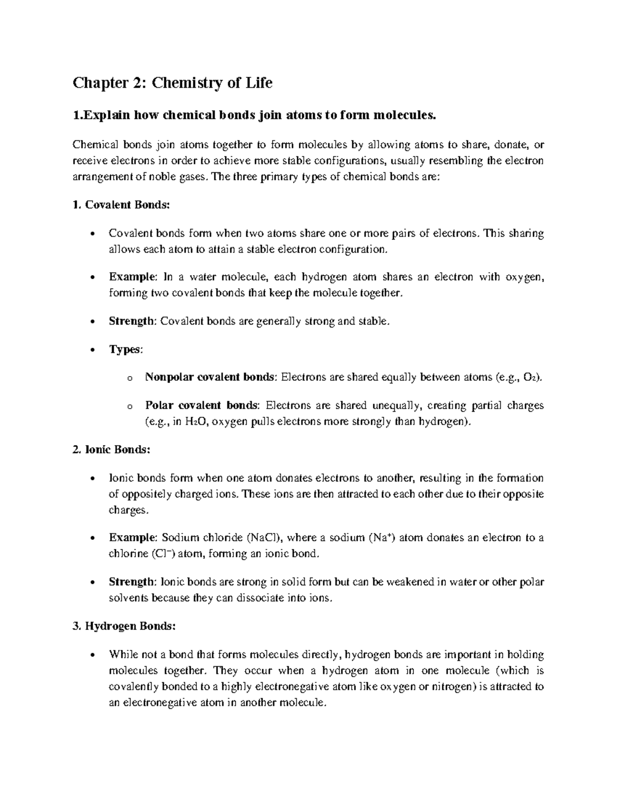 Chapter 2 - Chapter 2: Chemistry of Life 1 how chemical bonds join ...