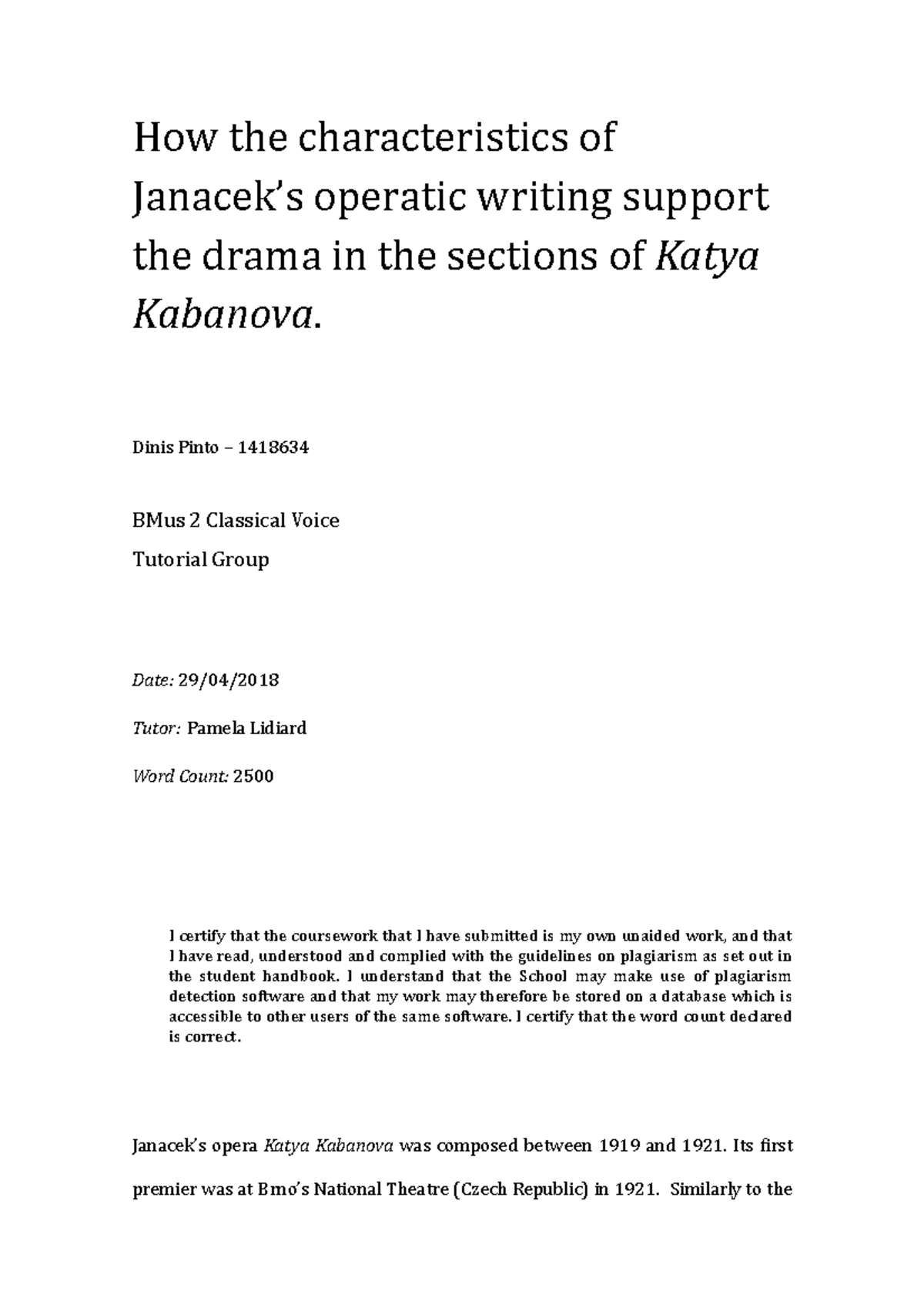 Pinto Dinis TG2 Assessment 2 - How the characteristics of Janacek’s ...