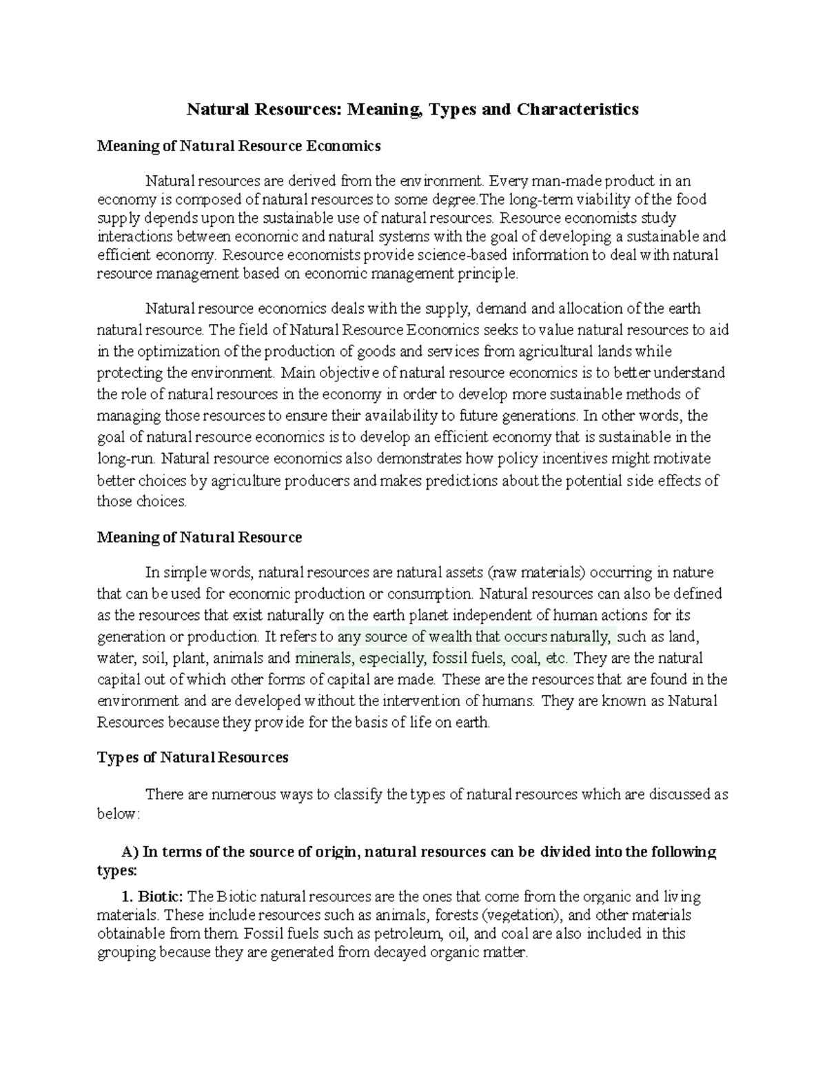 Brief note on natural resources - Natural Resources: Meaning, Types and ...