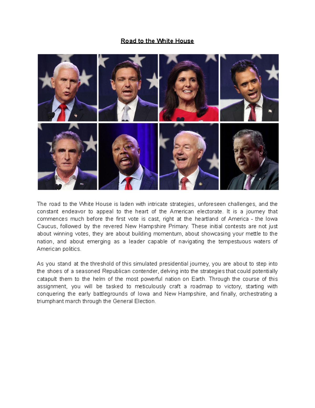 Road to the White House - Class reading and questions - Road to the ...