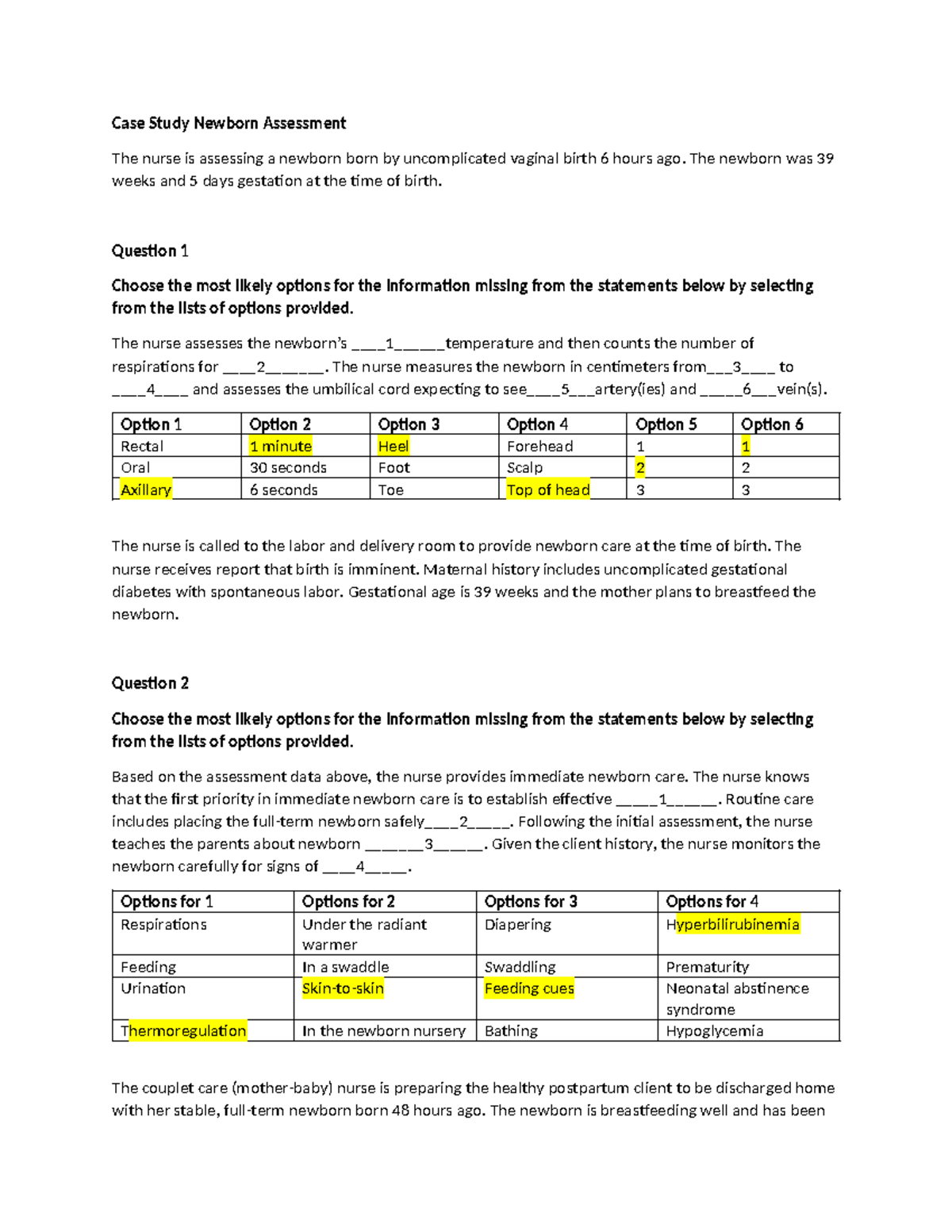 New Born assessment case study - Case Study Newborn Assessment The ...