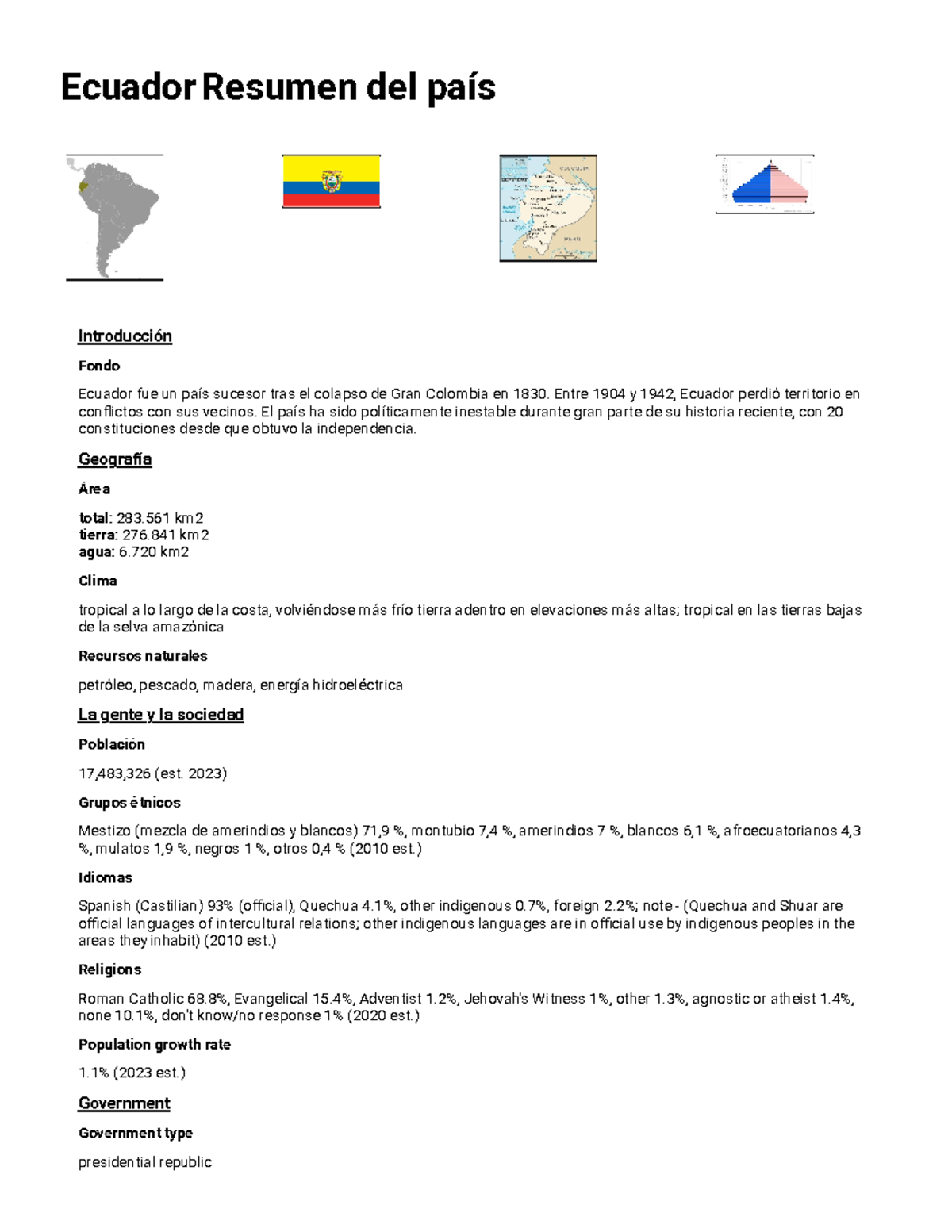 Ecuador - The World Factbook - EcuadorResumen del país Introducción ...