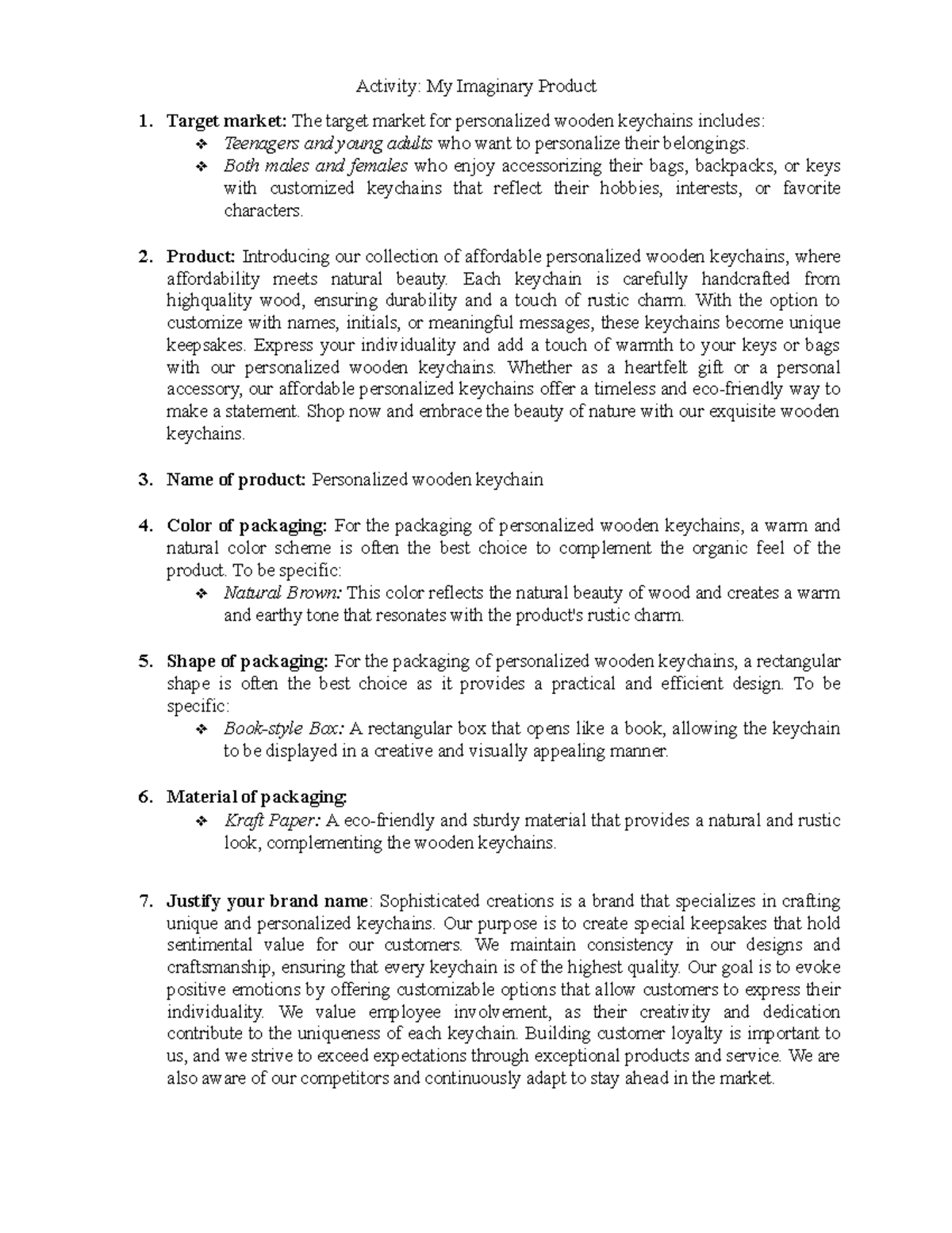 Entrep pdf 2 - None so far - Activity: My Imaginary Product Target ...