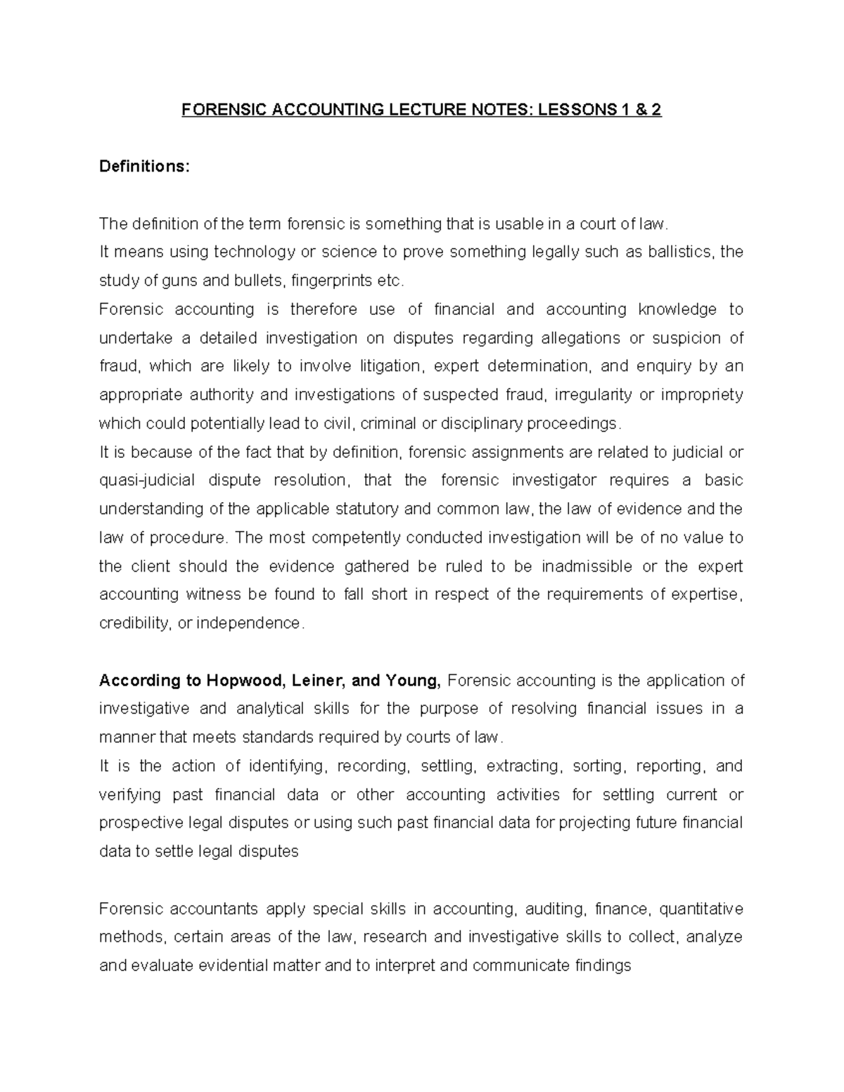 Forensic Accounting Notes - Lesson 1 2 - FORENSIC ACCOUNTING LECTURE ...