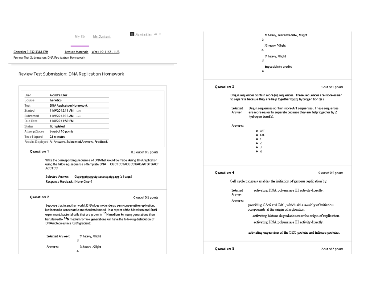 Exam Q 2 - exam on second quarter - Review Test Submission: DNA ...