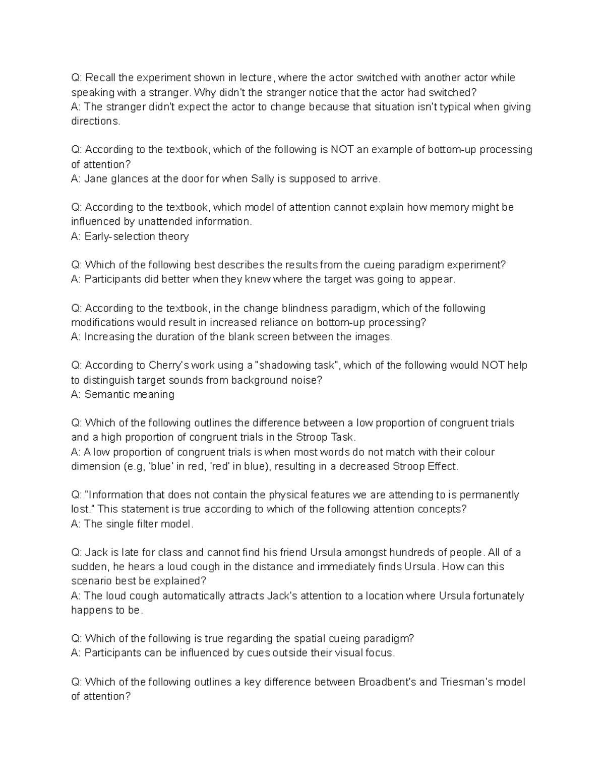 Attention Quiz Question Bank - Psych 1F03 - McMaster - Studocu