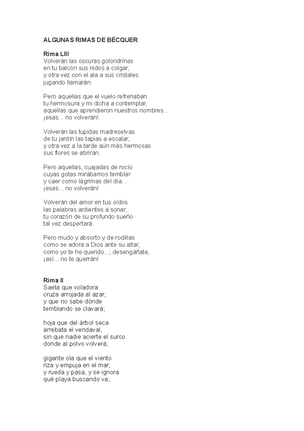 Algunas Rimas DE Bécquer - ALGUNAS RIMAS DE BÉCQUER Rima LIII Volverán ...