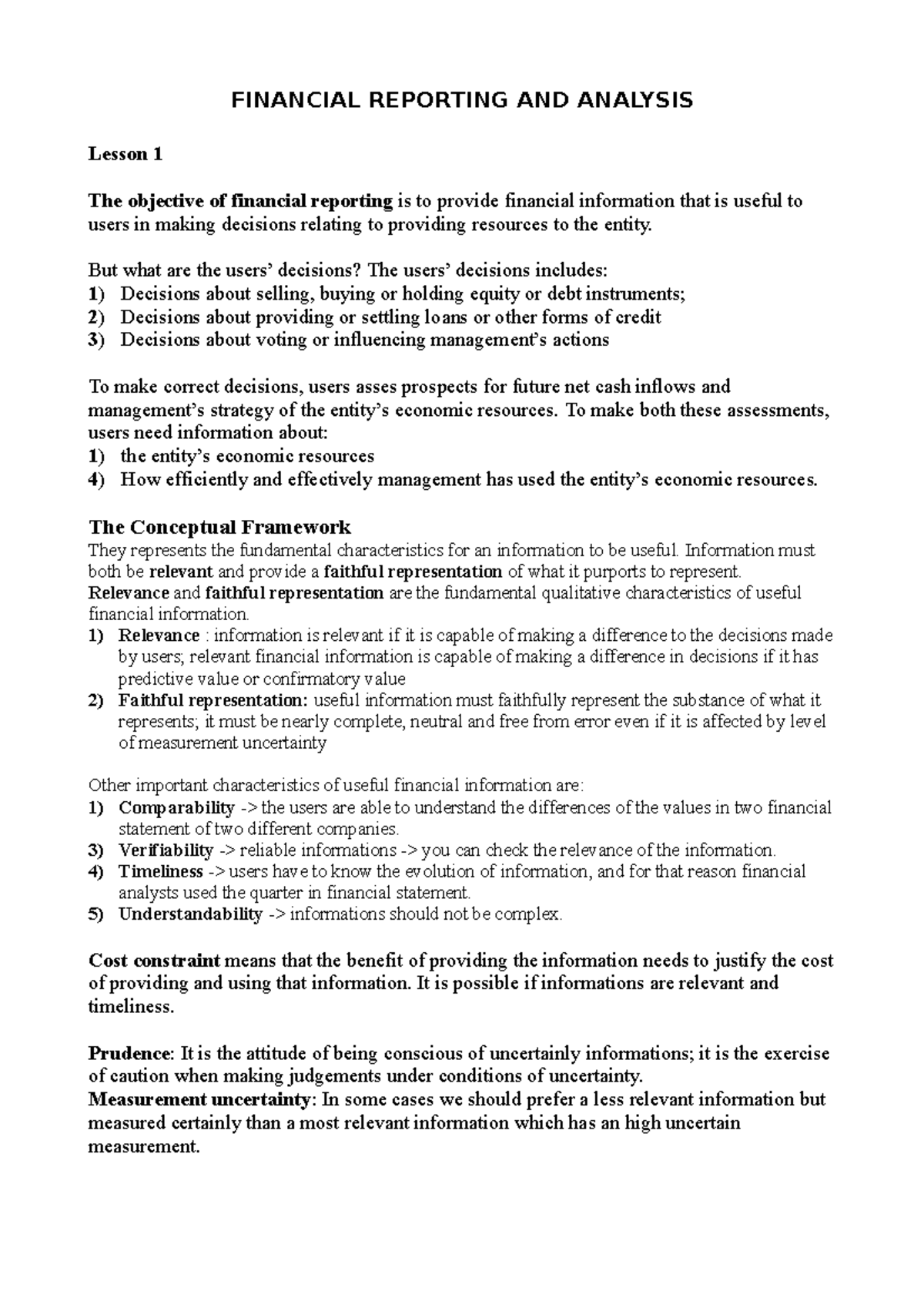 Financial Reporting -1 - FINANCIAL REPORTING AND ANALYSIS Lesson 1 The ...