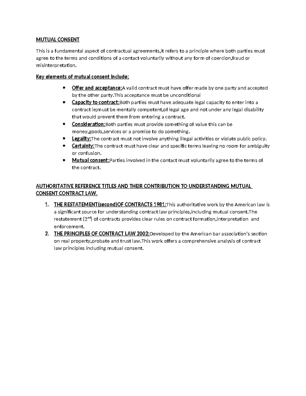 Mutual Consent - MUTUAL CONSENT This is a fundamental aspect of ...
