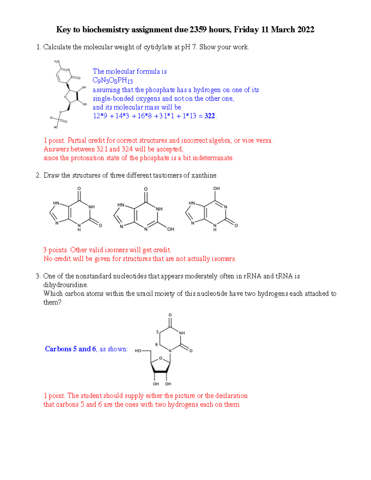 Key Answers Assignment 5 - Key to biochemistry assignment due 2359 hours, Friday 11 March 2022 ...