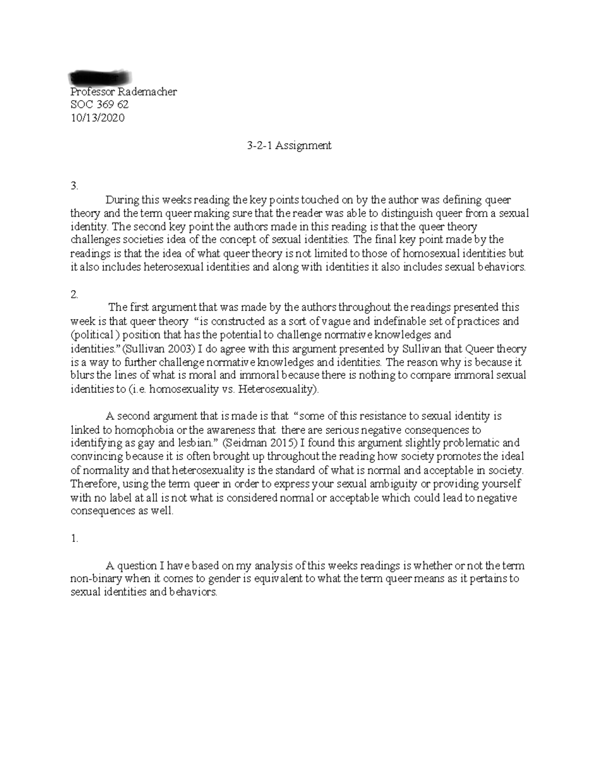 321 Assignment 4b - Module 4b summary - Shai Sizer Professor Rademacher SOC 369 62 10/13/ 3-2-1 ...