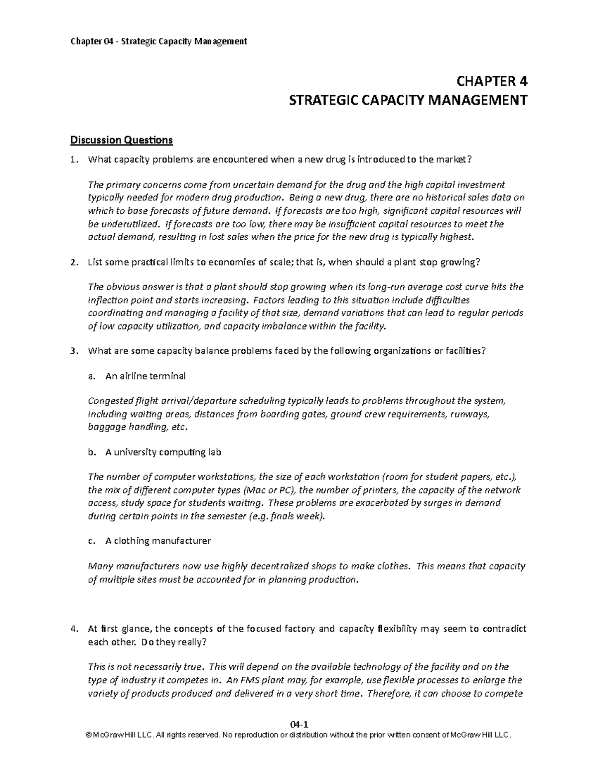 6e ch04 SM - Assignment Solution based on our textbook - CHAPTER 4 STRATEGIC CAPACITY MANAGEMENT ...