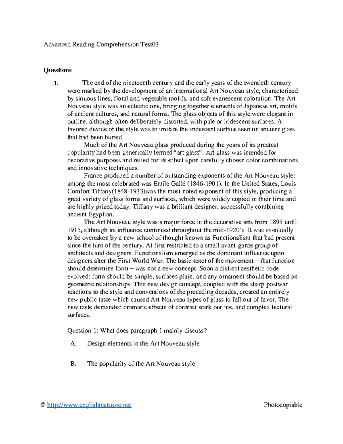 Advanced Reading Comprehension Test03 - Advanced Reading Comprehension ...