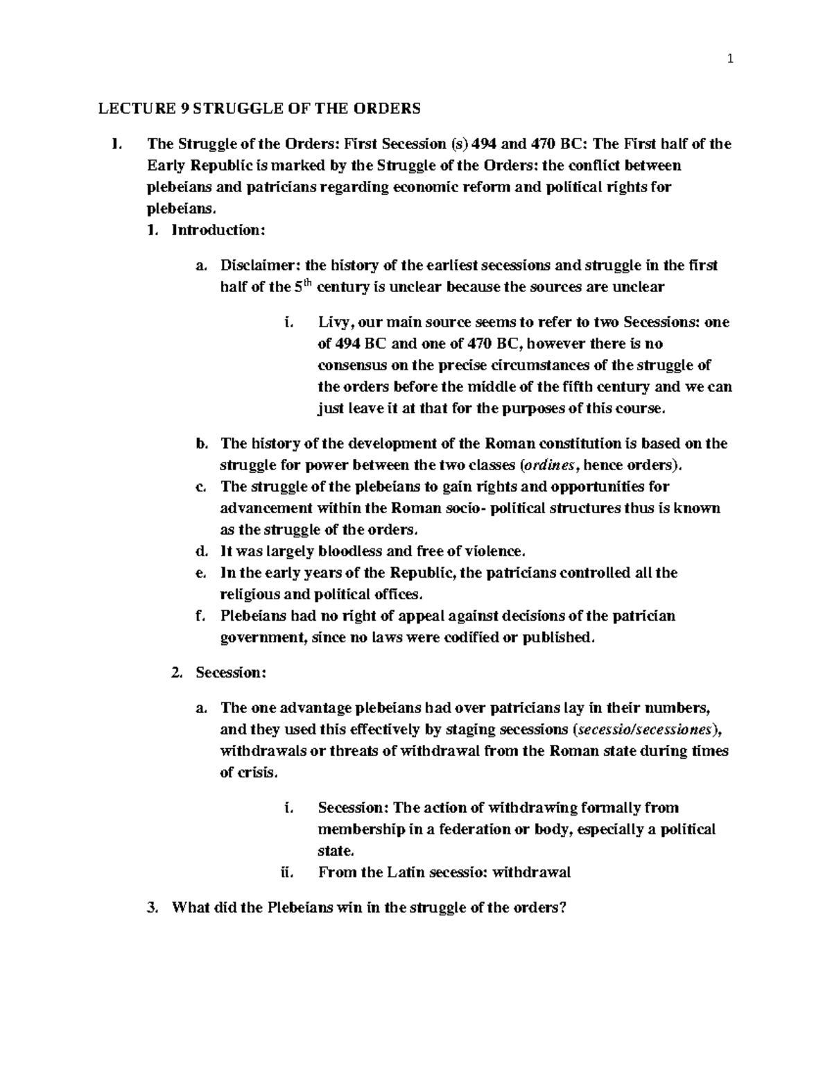 Lecture 9 struggle orders - LECTURE 9 STRUGGLE OF THE ORDERS I. The ...