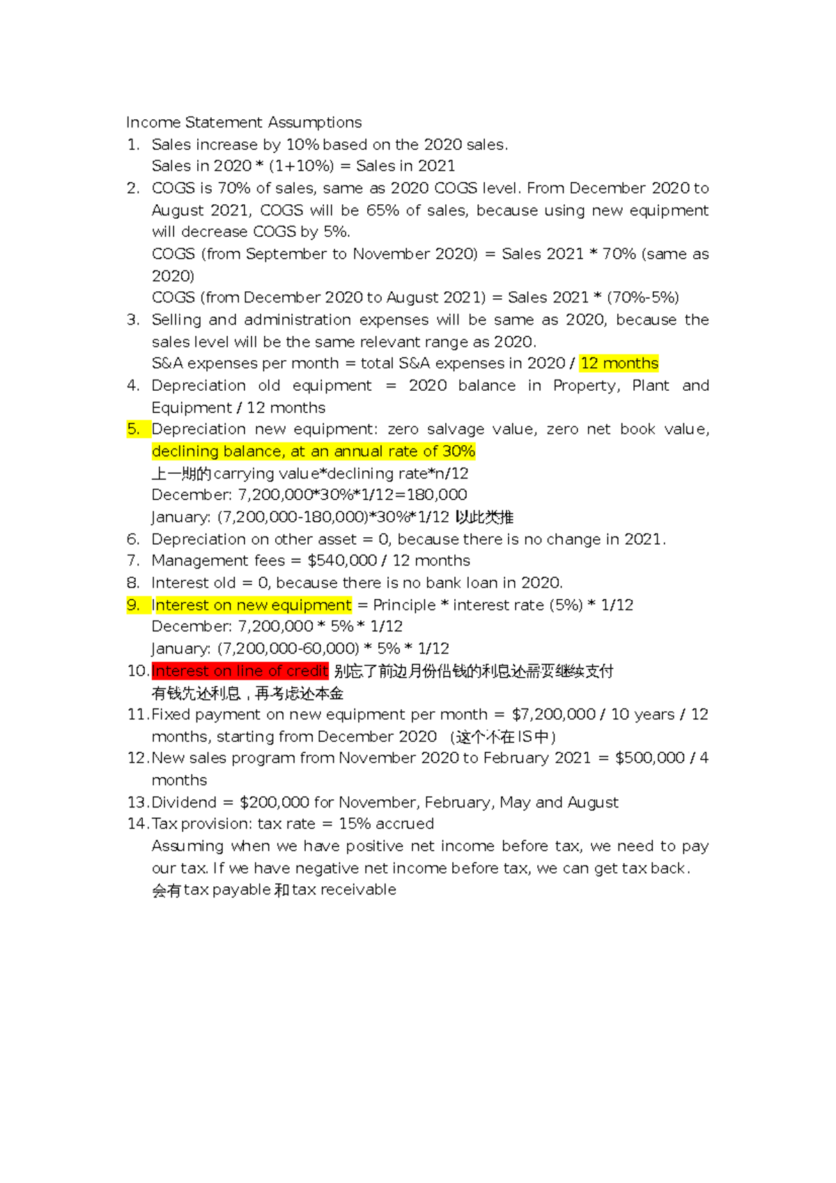 3370 IS Assumption - Group project - Income Statement Assumptions Sales ...