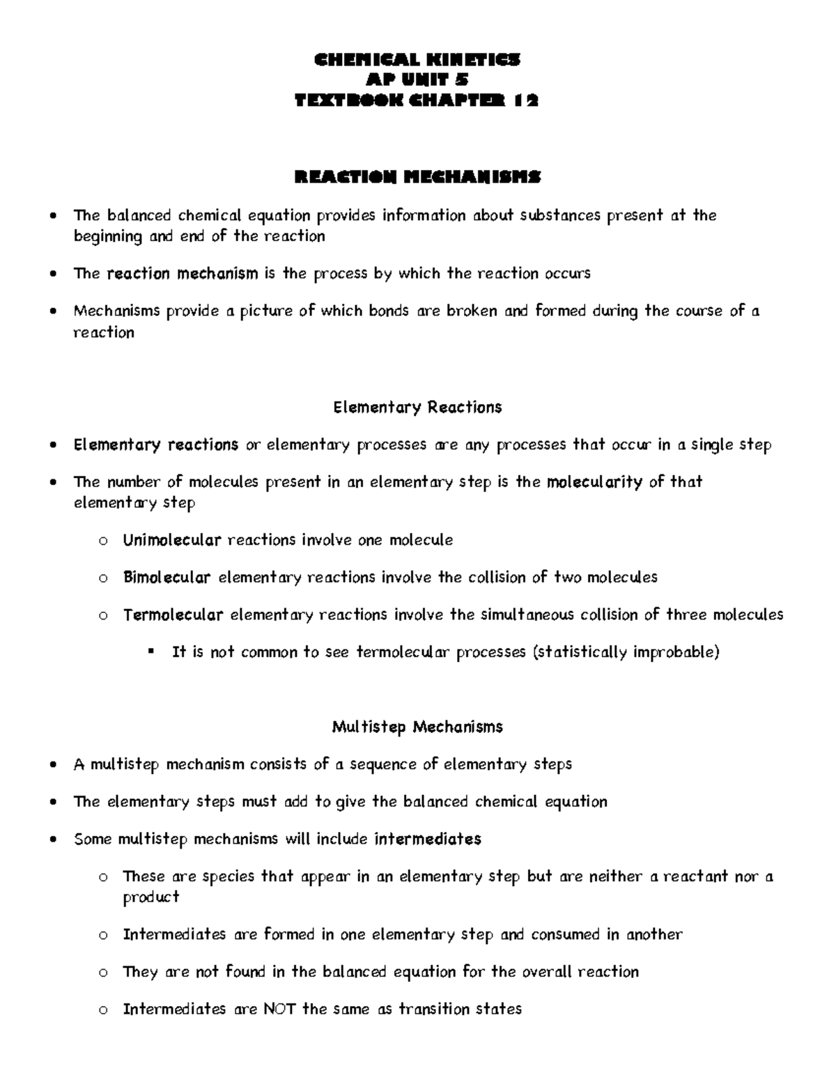 6 Chapter 12 Reaction Mechanisms - CHEMICAL KINETICS AP UNIT 5 TEXTBOOK ...