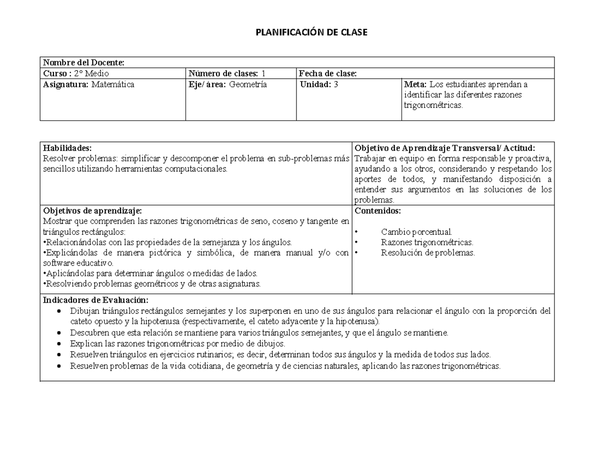 Planificacion-de-clase compress - Nombre del Docente: Curso : 2° Medio ...