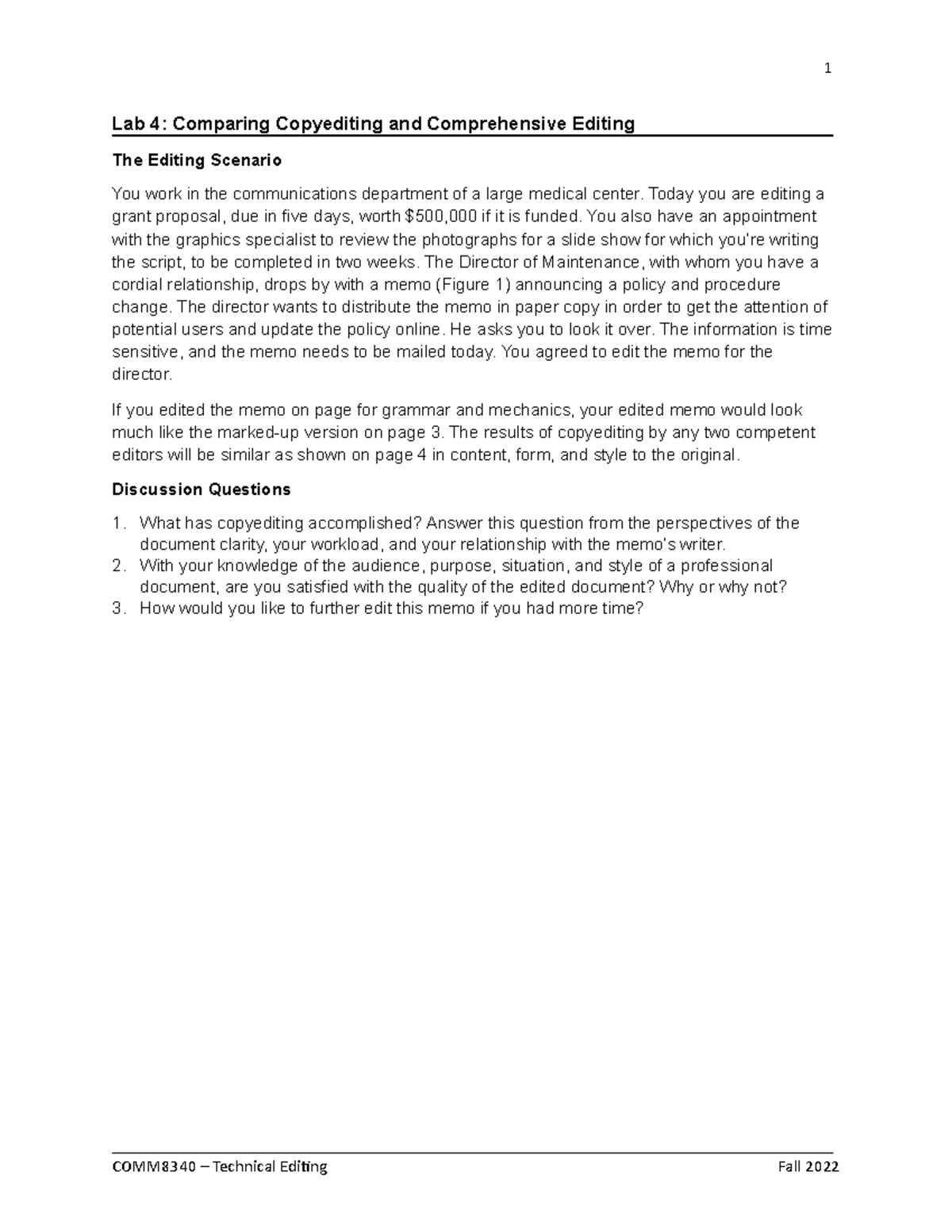 Lab 4 - Comparing Copyediting and Comprehensive Editing - Today you are ...